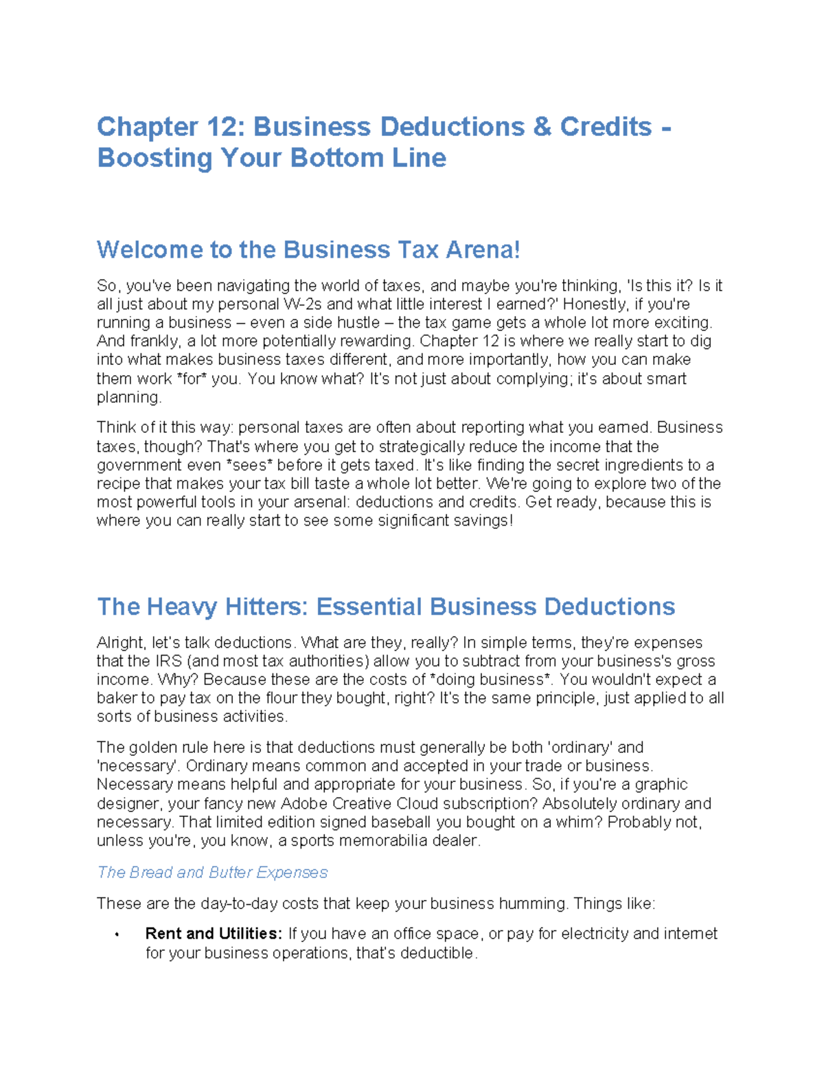 Chapter 12: Business Deductions & Credits for Tax Savings - Studocu