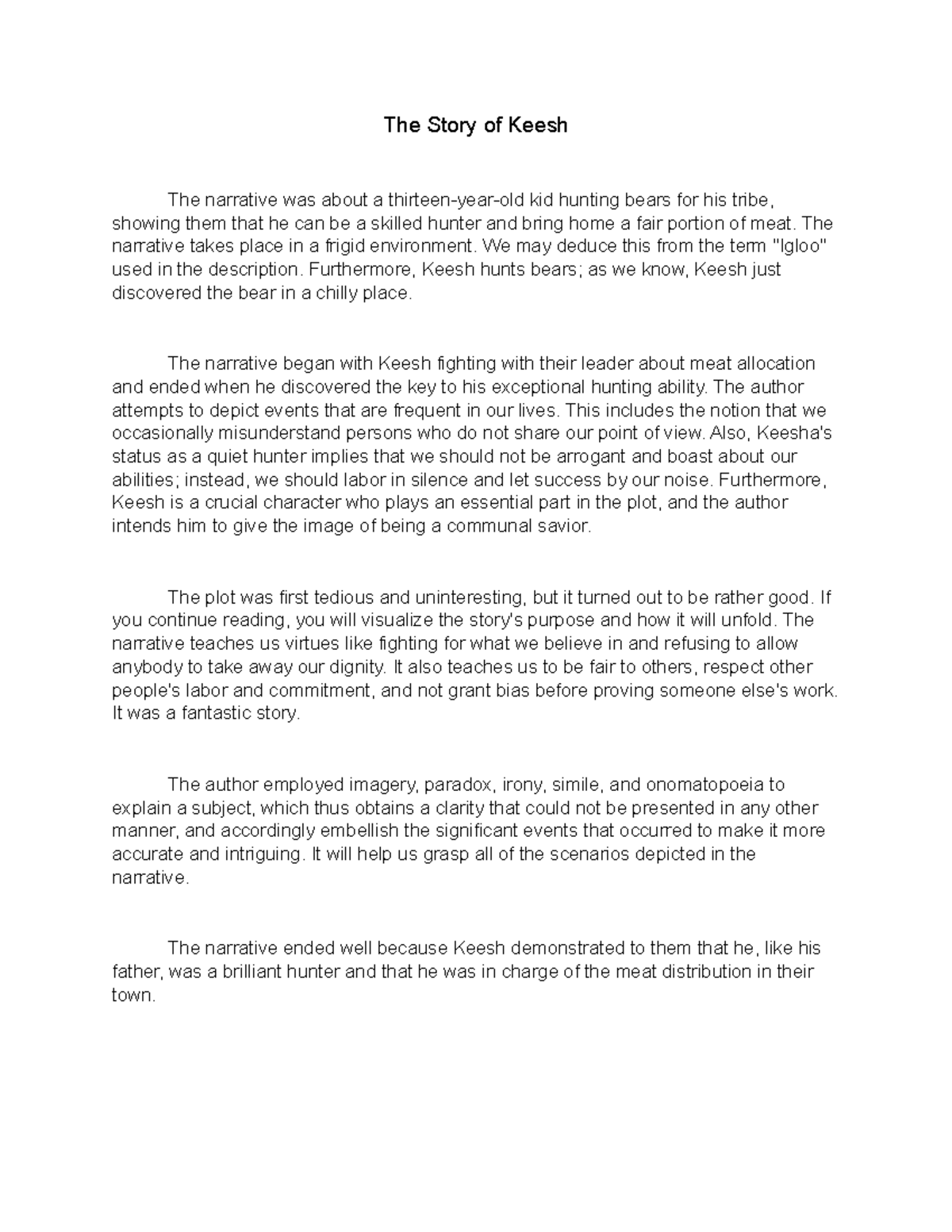 Critique Paper on "The Story of Keesh" - Themes & Analysis - Studocu