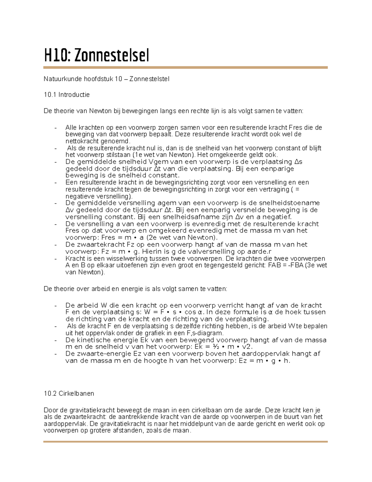 Natuurkunde Hoofdstuk 10: Zonnestelsel en Beweging Theorie - Studeersnel