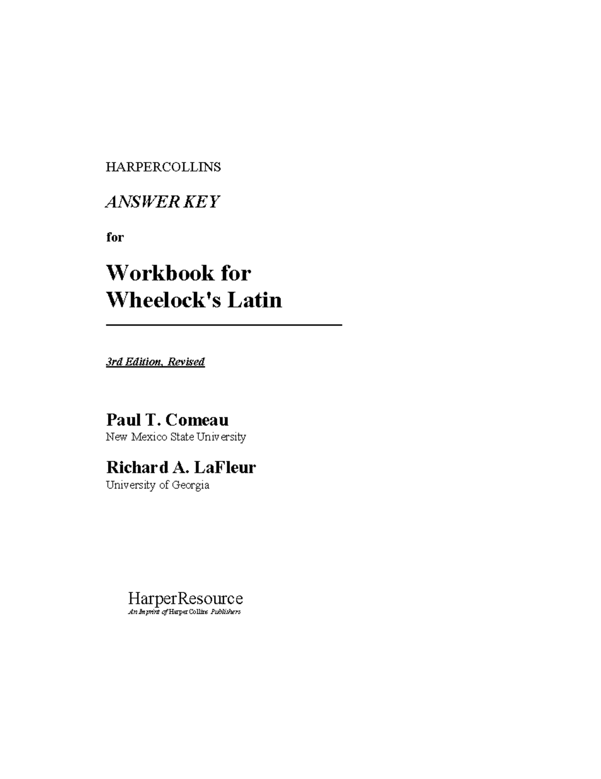 Workbook for wheelocks latin answers - HARPERCOLLINS ANSWER KEY for ...