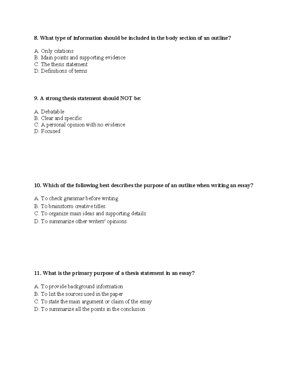 8-15 - Practice Quiz on Thesis Statements and Literary Criticism - Studocu