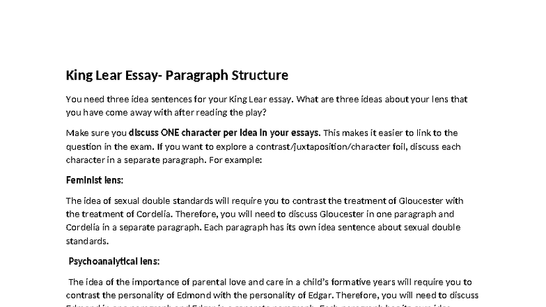 King Lear Essay Notes: Structure & Key Questions for Analysis - Studocu