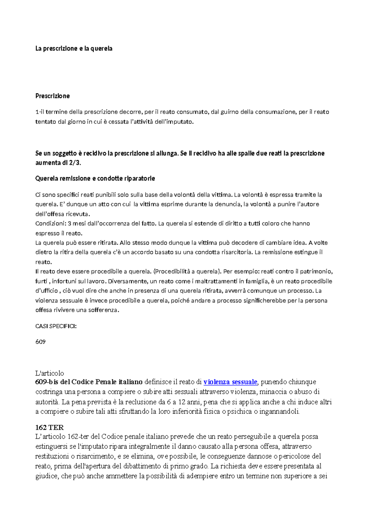 Lezione 3: Prescrizione e Querela nel Diritto Penale - Studocu