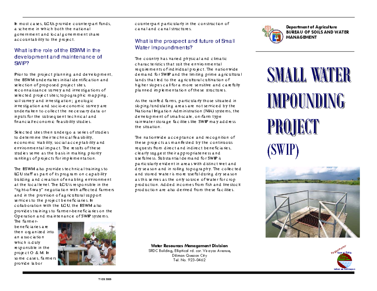 Small Water Impounding Project (SWIP) Overview and Future Prospects ...