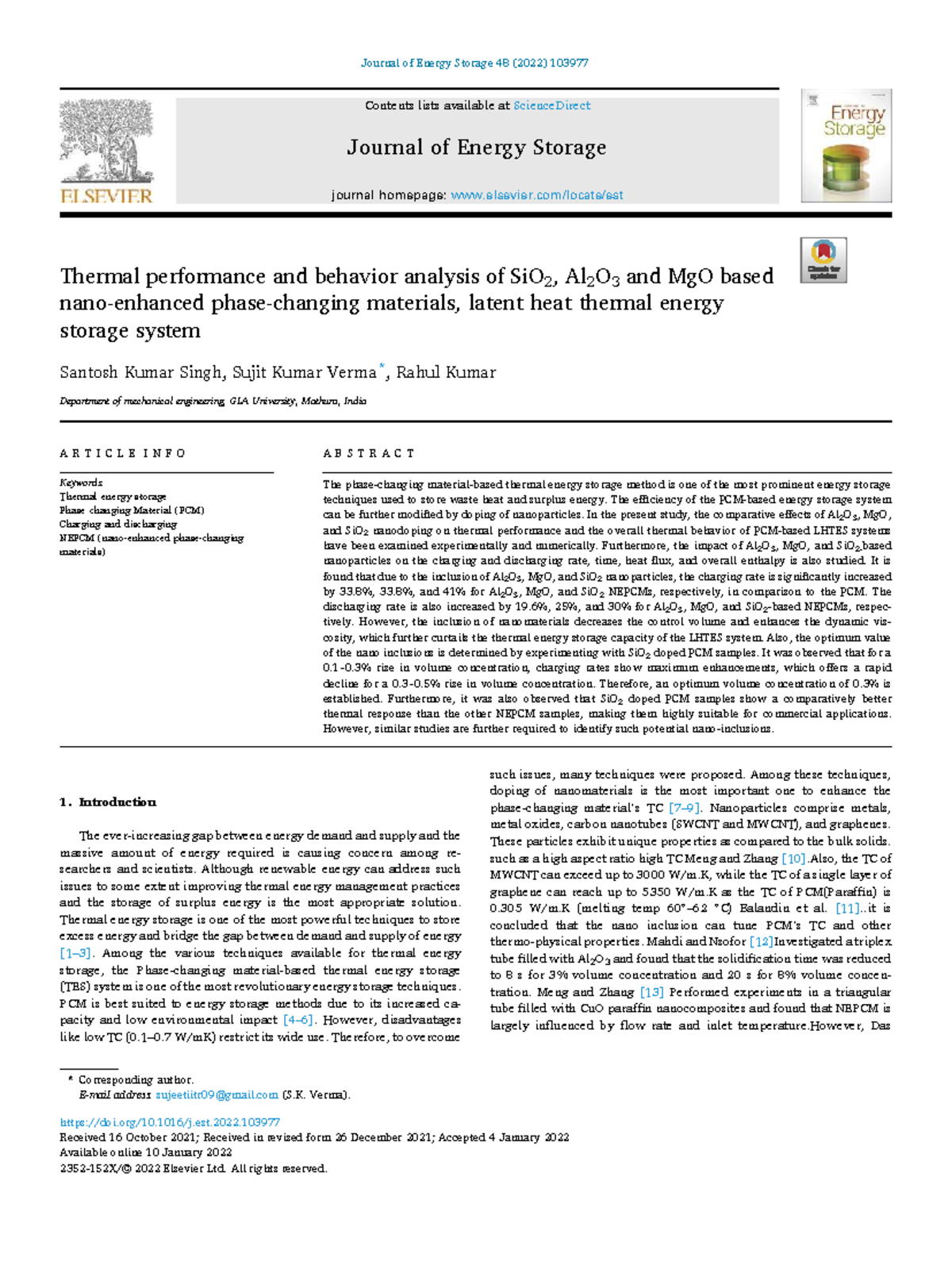 Thermal Performance Analysis of SiO2, Al2O3, and MgO in LHTES Systems ...
