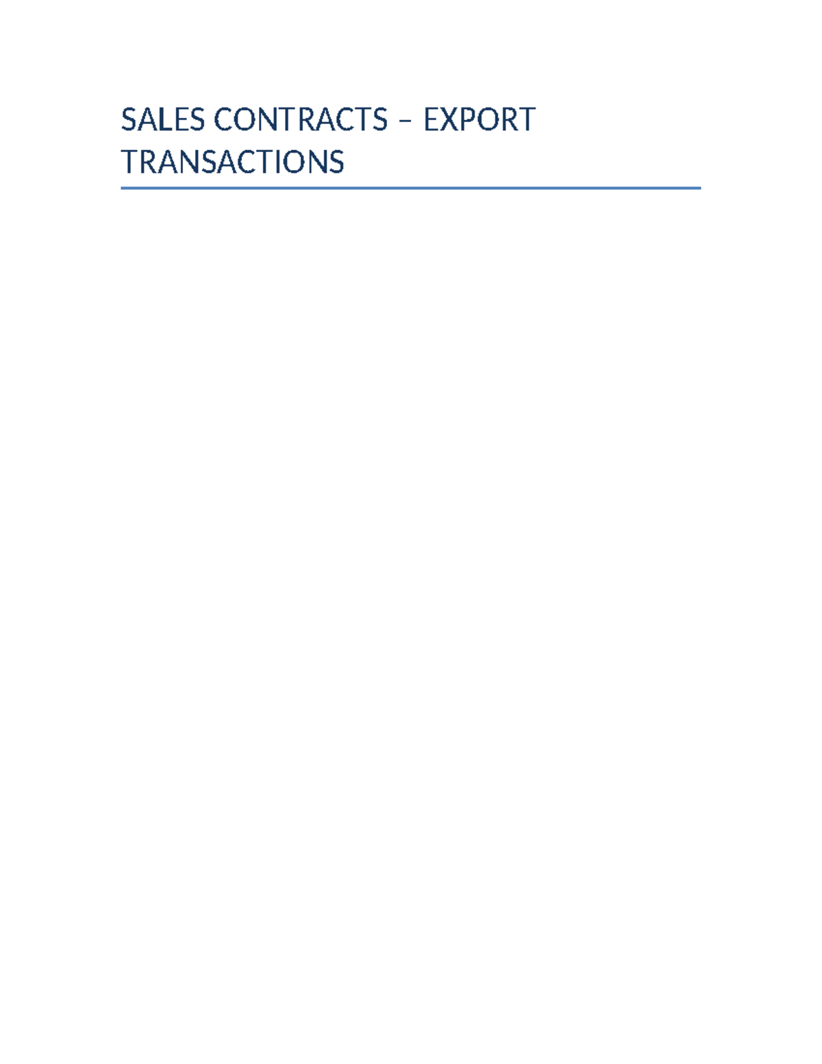 Sales Contracts for Export Transactions: Key Details and Terms - Studocu