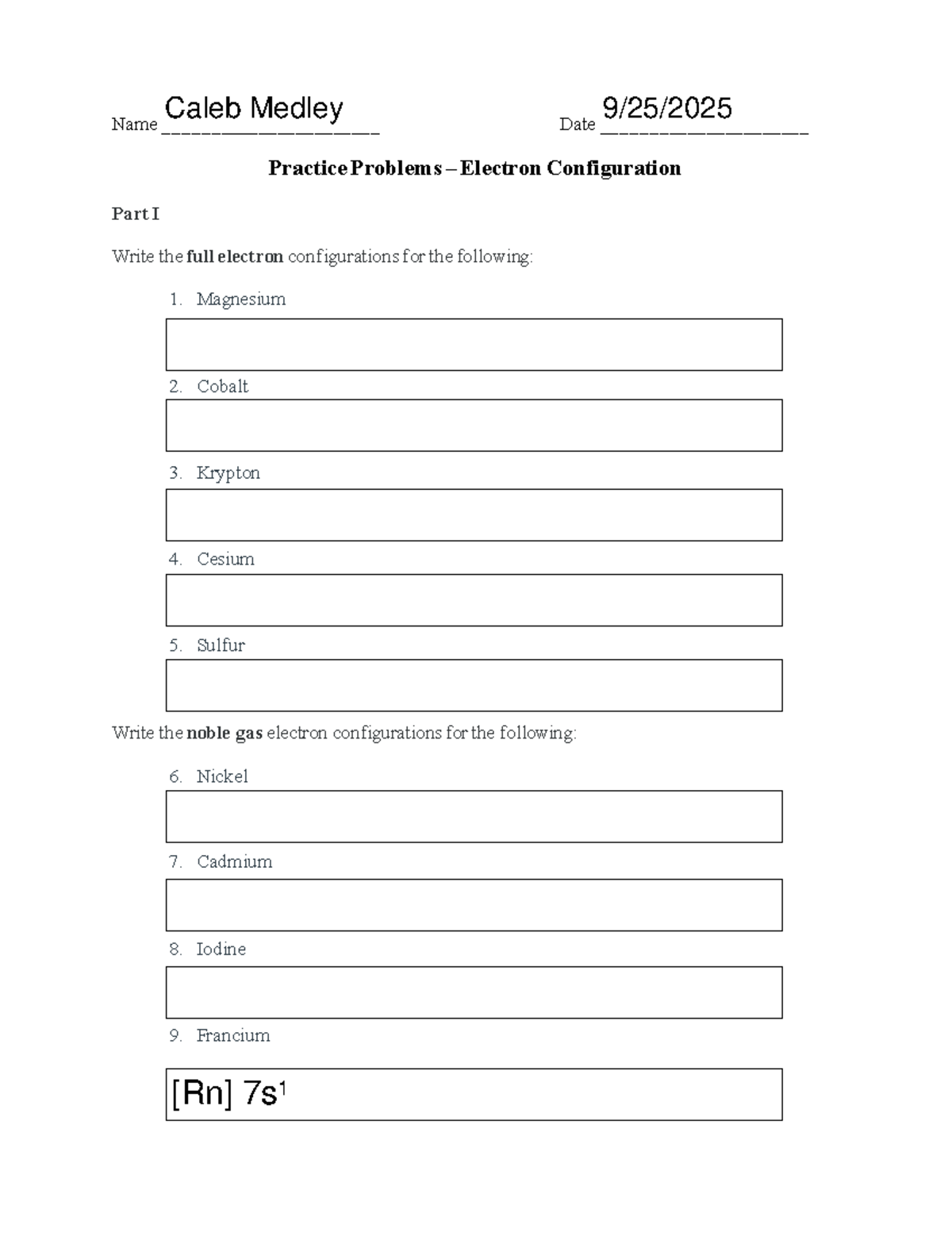 Practice Problems: Electron Configuration Part I - Studocu