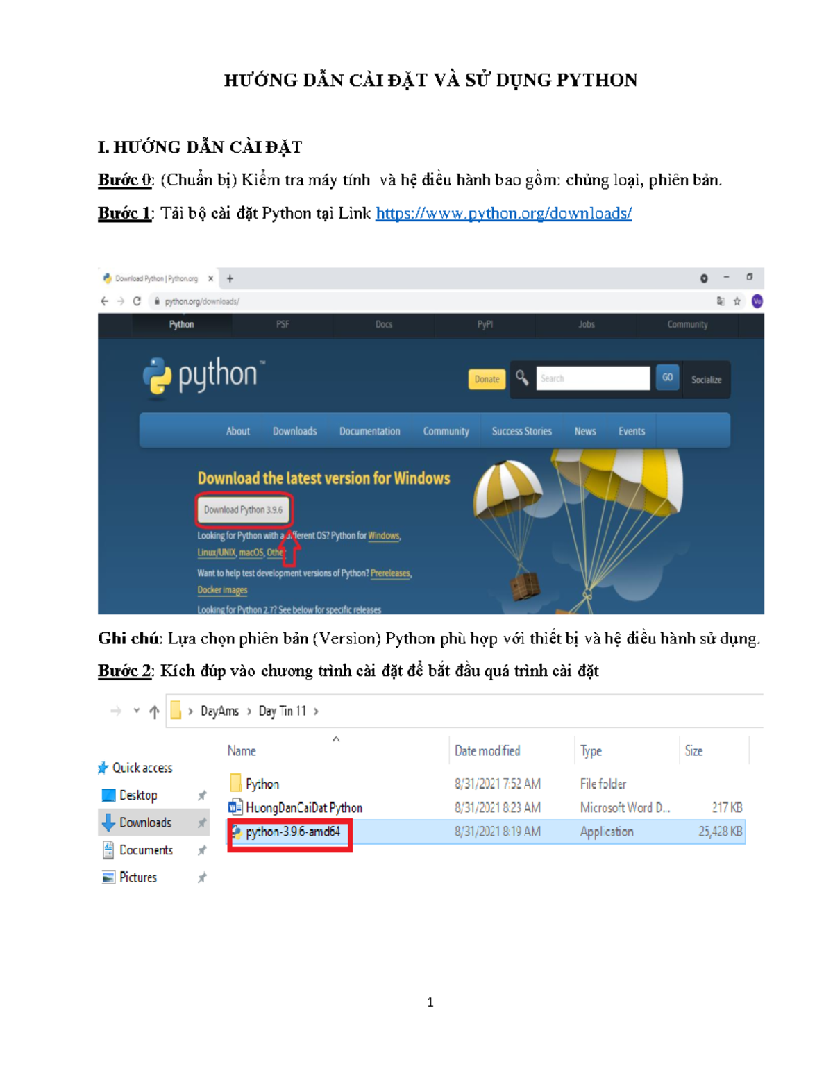 Huong Dan Cai Dat-Python - HƯỚNG DẪN CÀI ĐẶT VÀ SỬ DỤNG PYTHON I. HƯỚNG DẪN CÀI ĐẶT Bước 0 ...