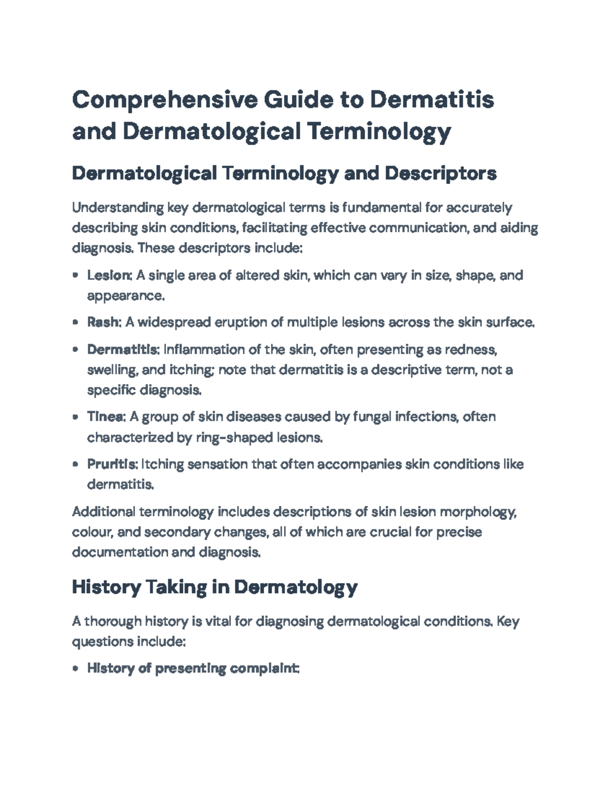 Comprehensive Study on Dermatitis & Key Dermatological Terms - Studocu
