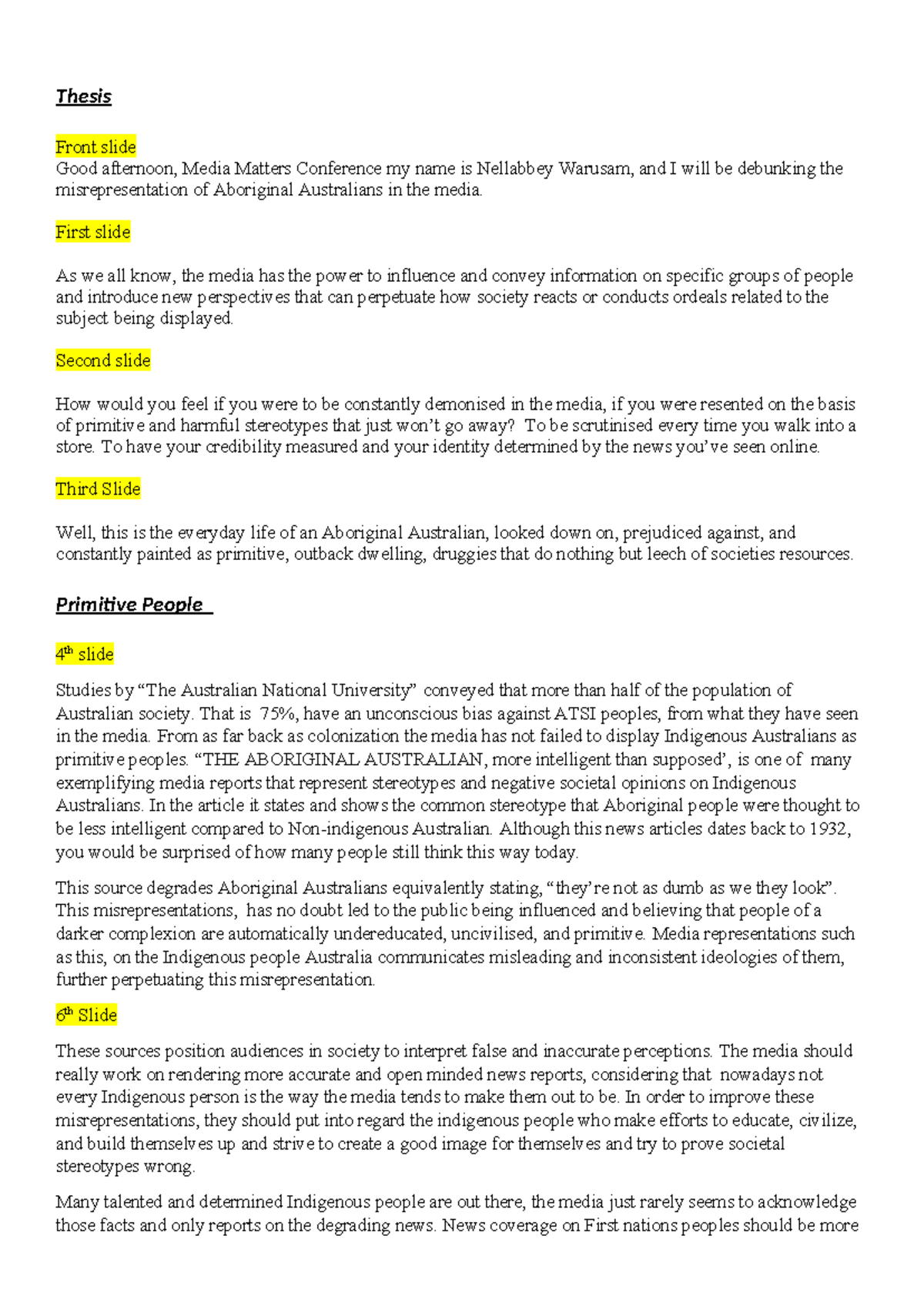Persuasive Speech on Misrepresentation of Aboriginal Australians ...