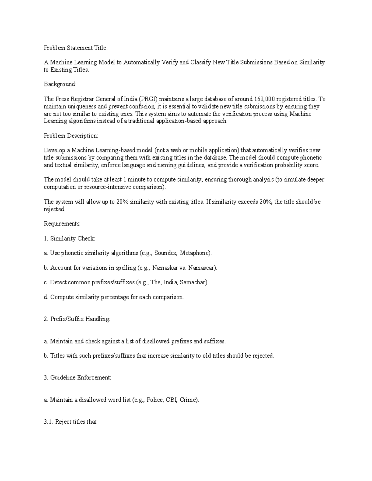 AICTE Problem Statement: Automating Title Verification & Classification ...