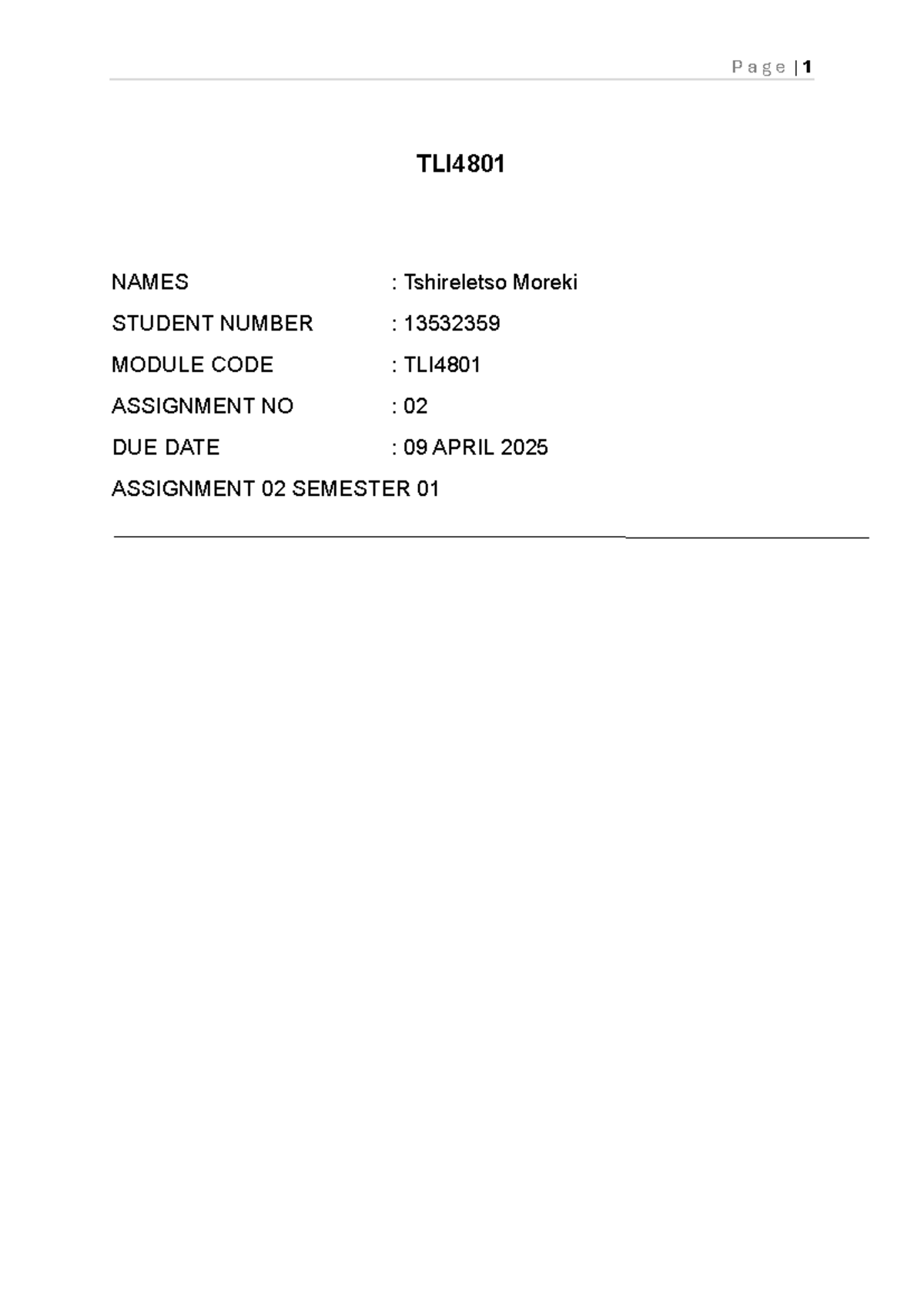 TLI4801 Assignment 02: Plea and Facts in State vs. John Sibeko - Studocu