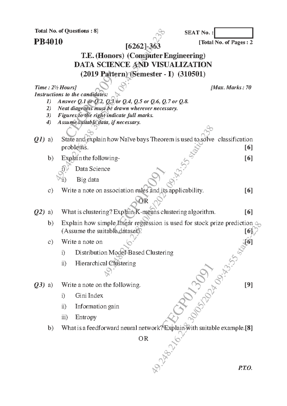 DATA SCIENCE & VISUALIZATION (310501) - T.E. (Honors) Exam Notes - Studocu