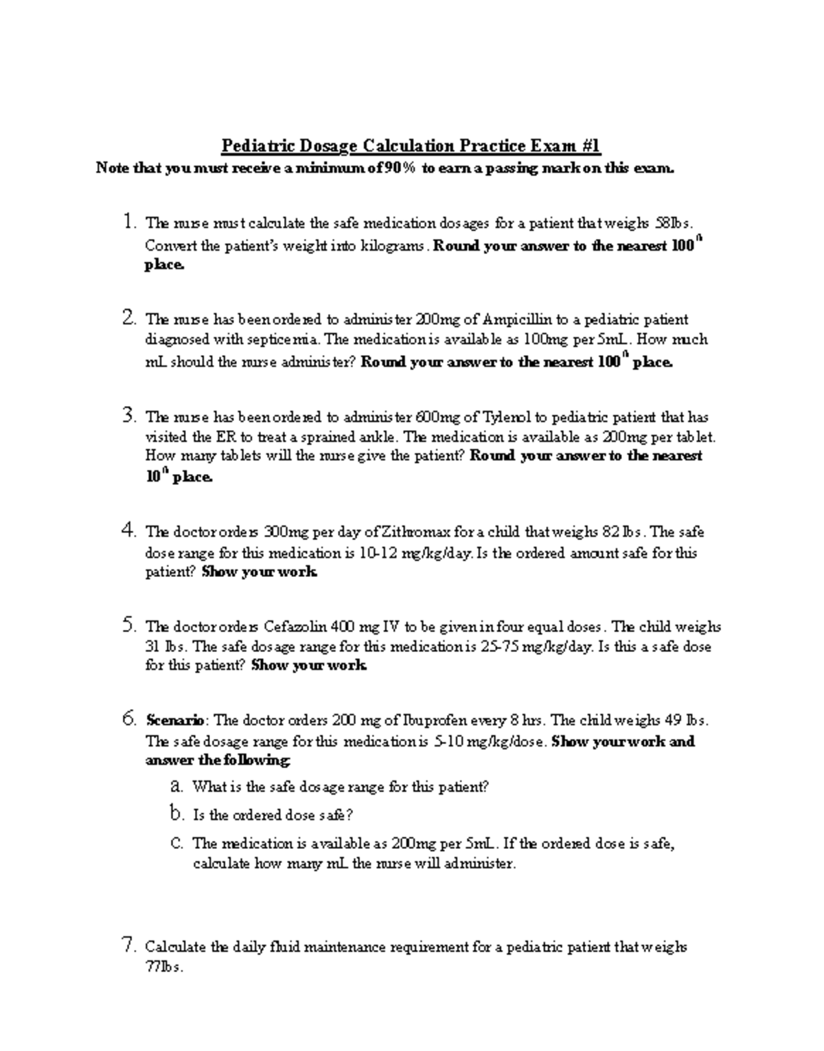 Pediatric Dosage Calculation Practice Exam #1 for Nursing Students ...