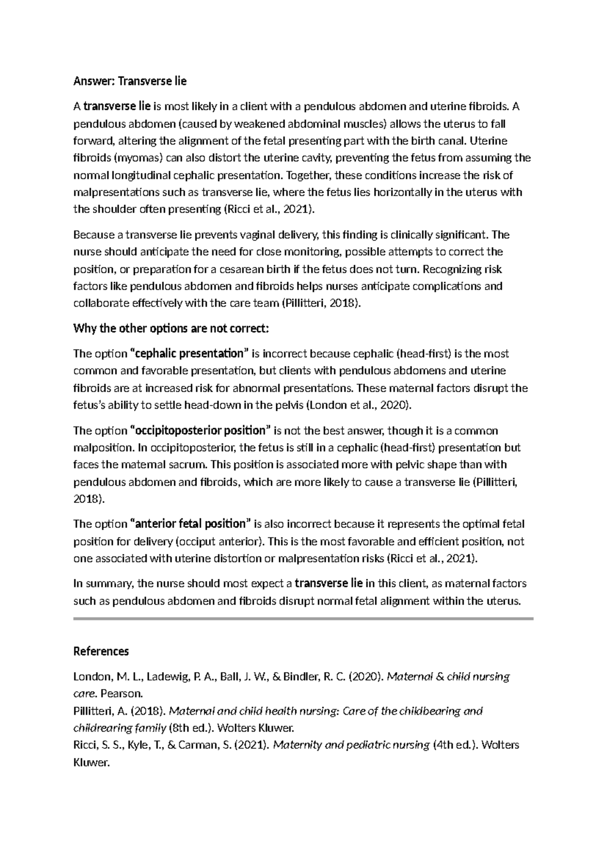 Transverse Lie in Pregnancy: Factors and Nursing Implications - NUR 12 ...