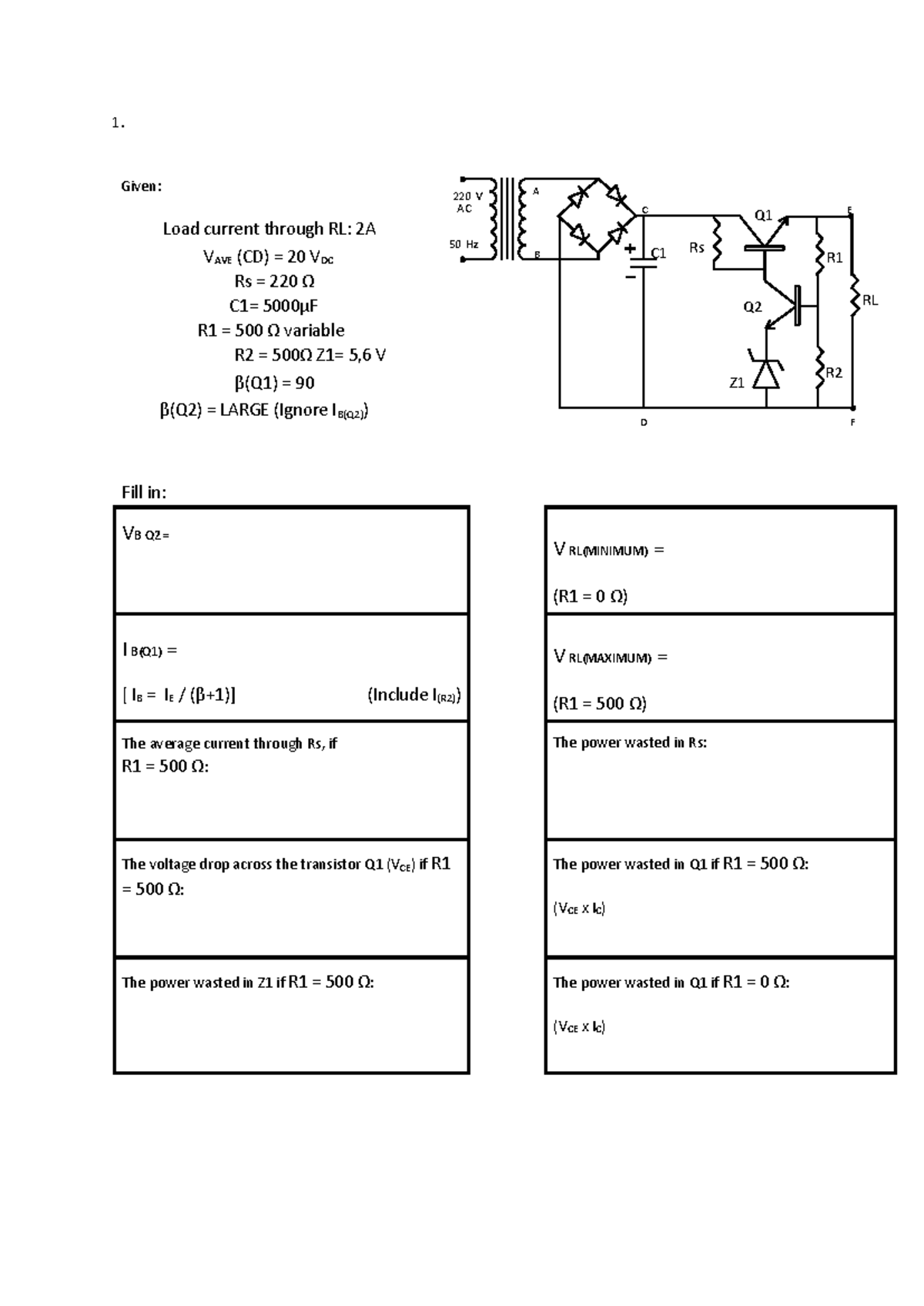 ELC2 Revision 2 - notes - Given: Load current through RL: 2A VAVE (CD ...