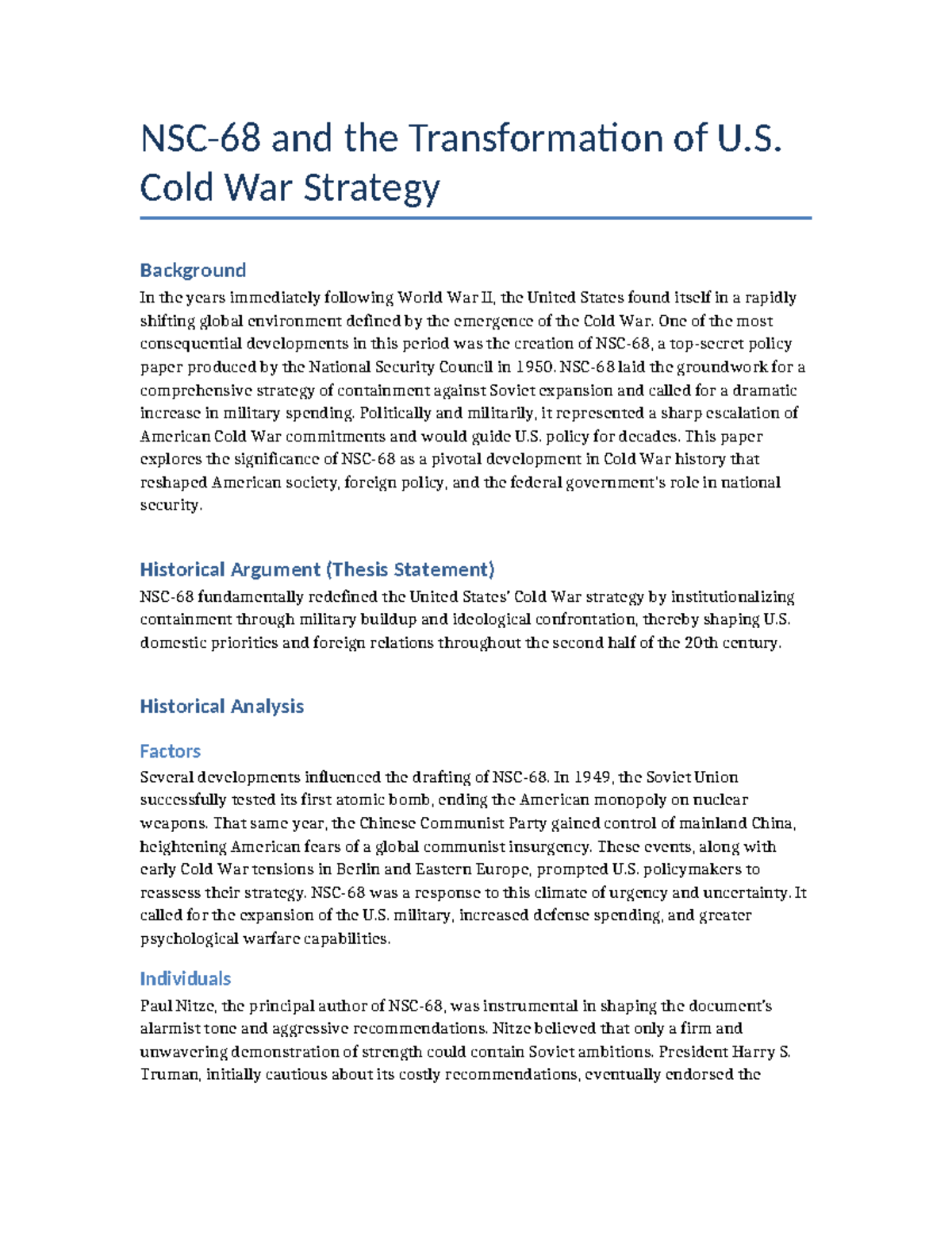 HIS245 Final Exam: The Transformation of U.S. Cold War Strategy - Studocu
