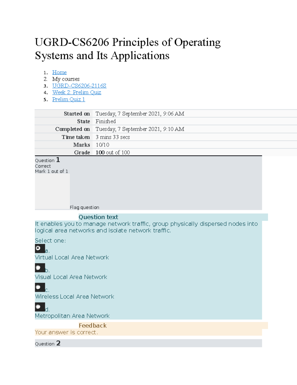 Pre-Final Quiz of Principles of Operating System - UGRD-CS6206 Principles of Operating Systems ...