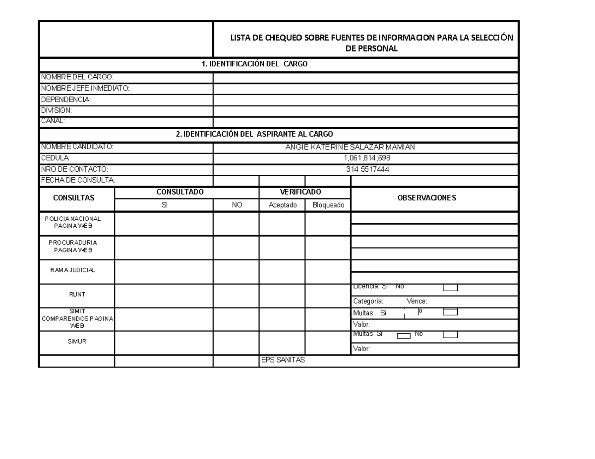 Formato de Chequeo para Selección de Personal - Identificación y ...