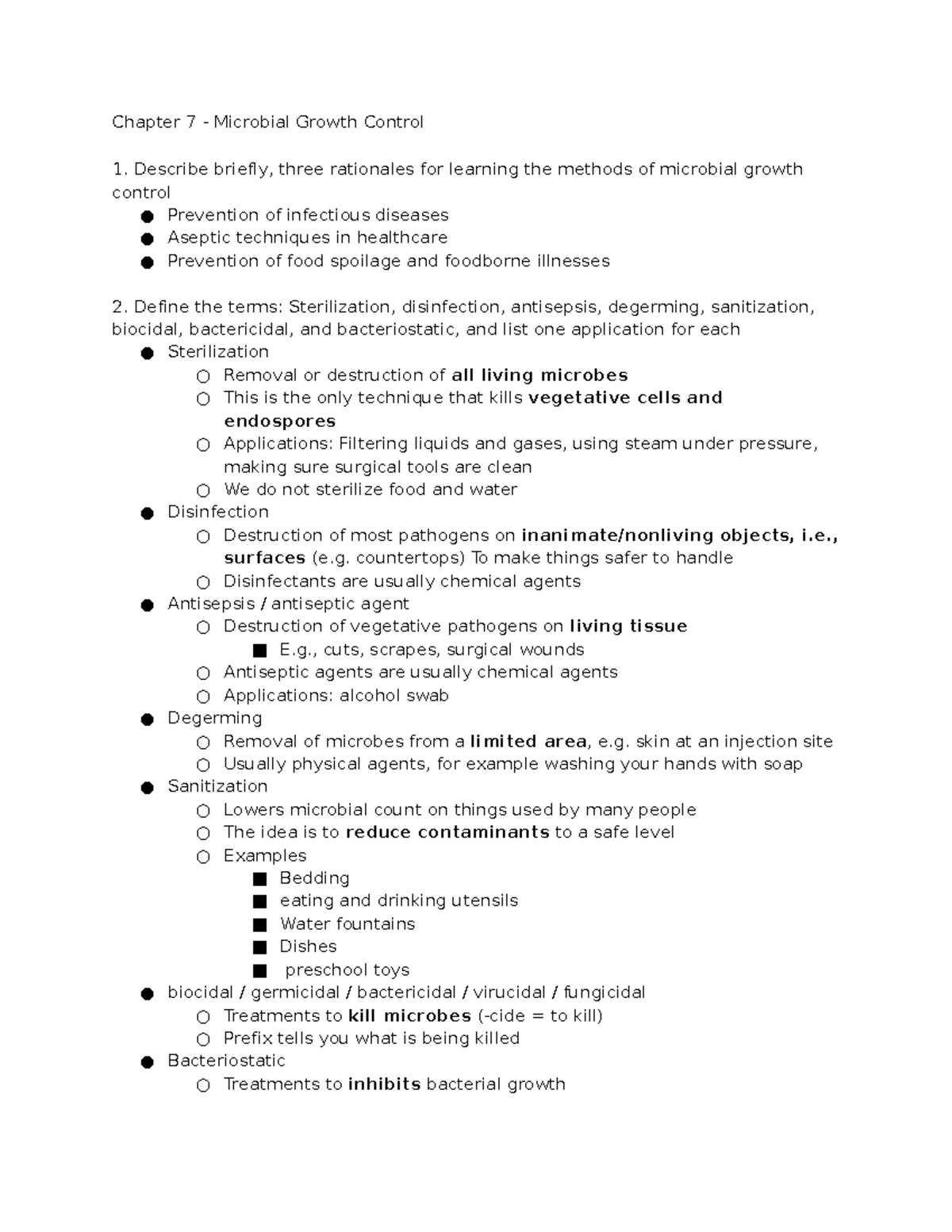 Microbial Control Methods: Chapter 7 Study Guide (BCS-301) - Studocu