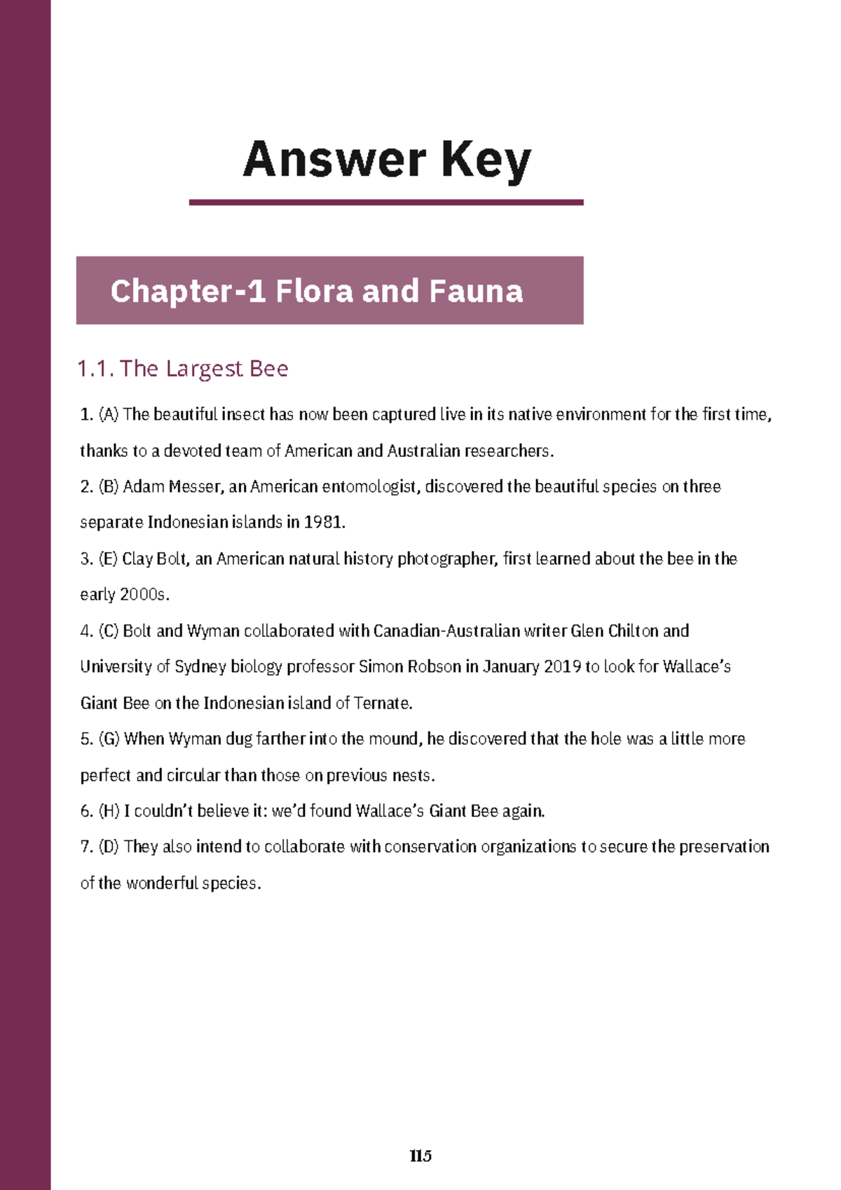 Cloze Activity Answer Key: Flora and Fauna Explorations - Studocu