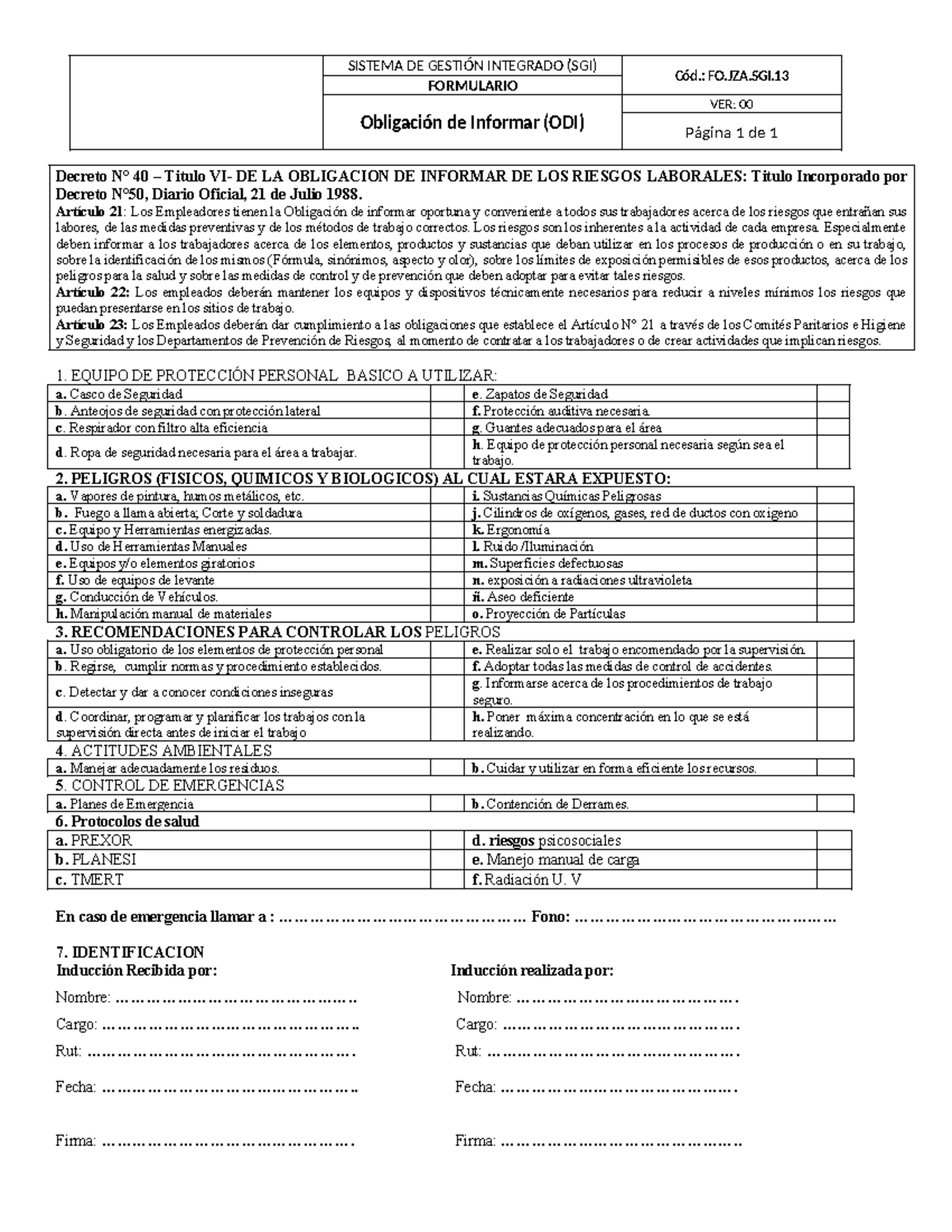 ODI - formato general del ODI - SISTEMA DE GESTIÓN INTEGRADO (SGI) Cód ...