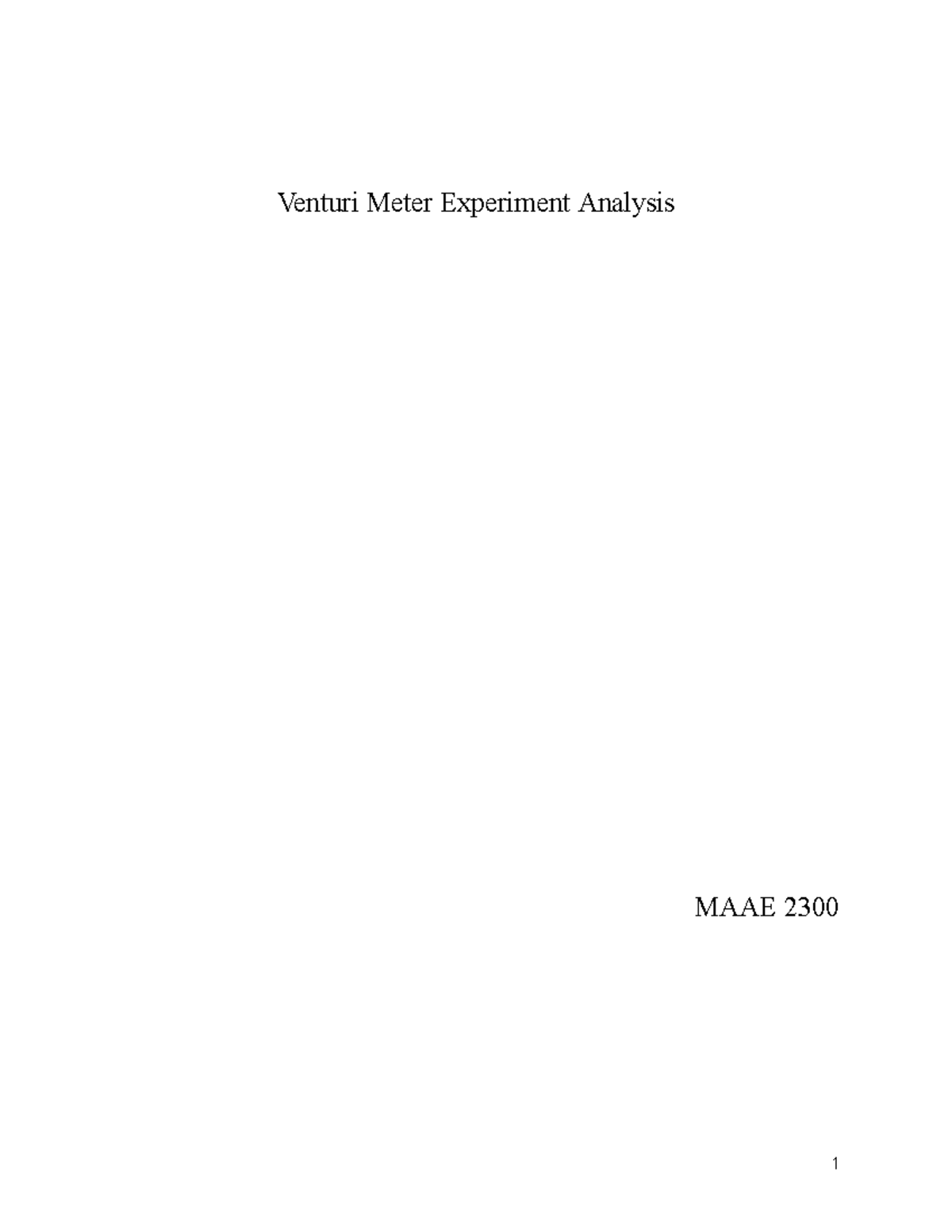 Venturi Meter Experiment Analysis MAAE 2300 - Studocu