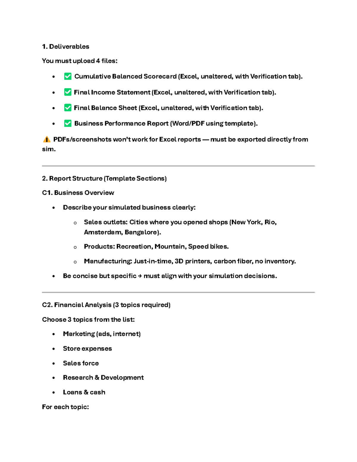 Marketplace Simulation Mini Guide 22: Deliverables & Report Structure - Studocu