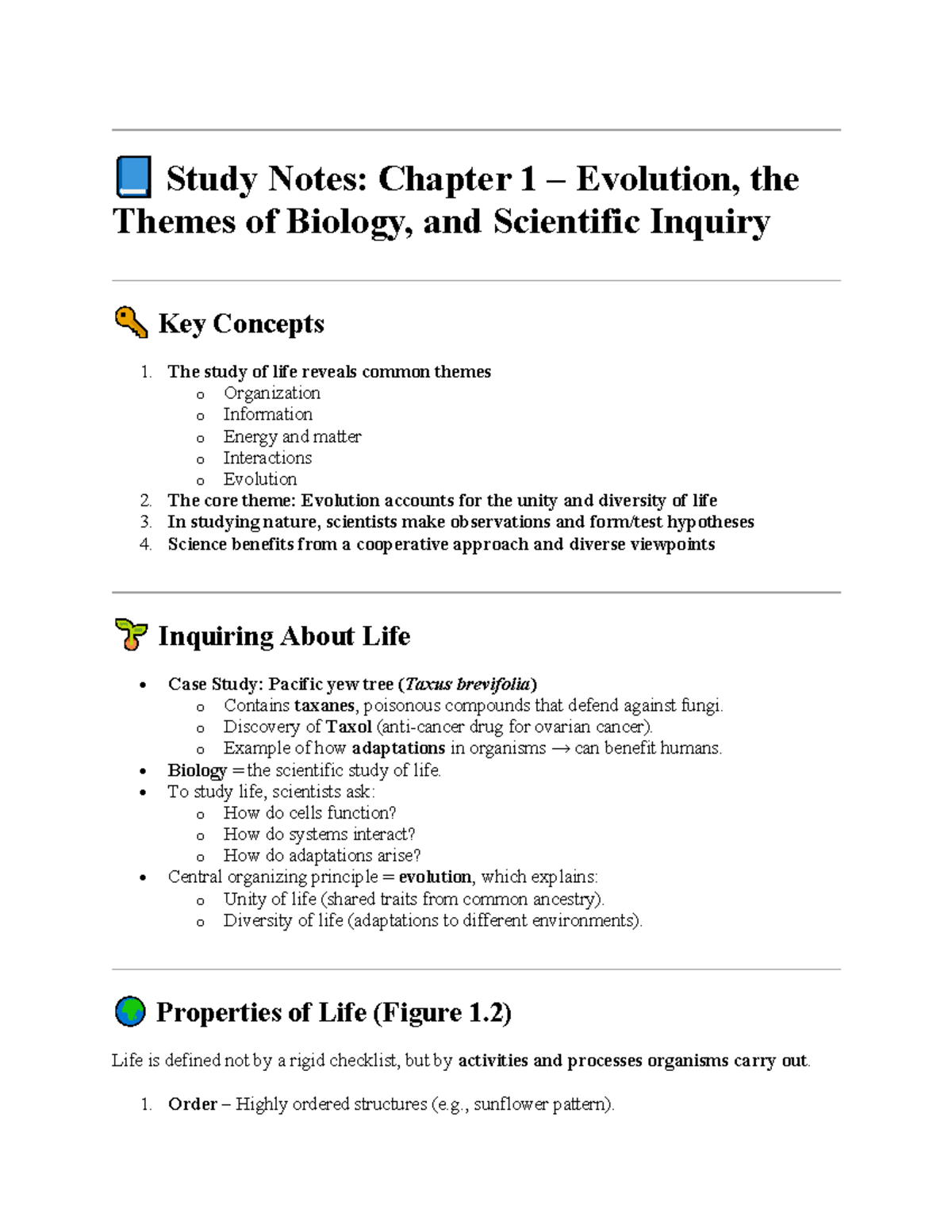 Campbell Biology CH.1 Summary: Evolution, Themes of Biology & Inquiry ...