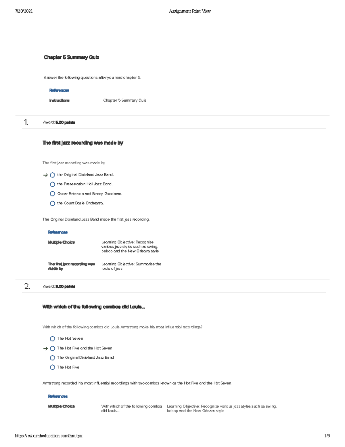 Jazz Styles and Historical Influence: CH 6 Summary Quiz - Studocu