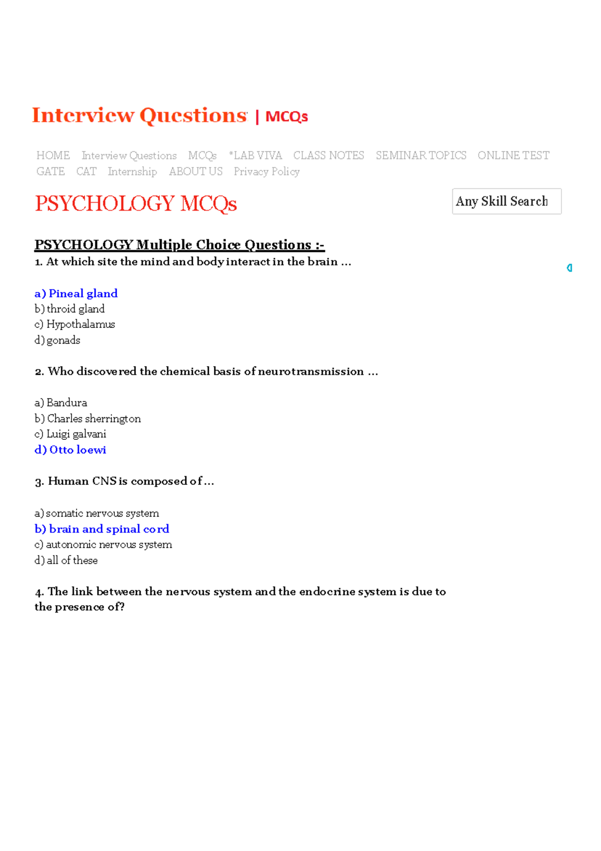 300+ REAL TIME Psychology MCQs & Answers - PSYCHOLOGY MCQs PSYCHOLOGY ...