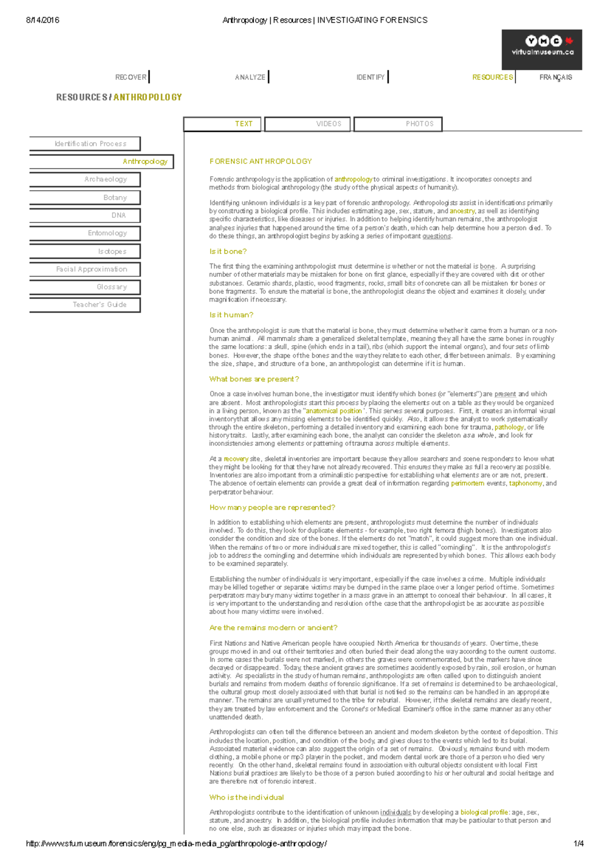 Anthropology Resources Investigating Forensics - RESOURCES ...