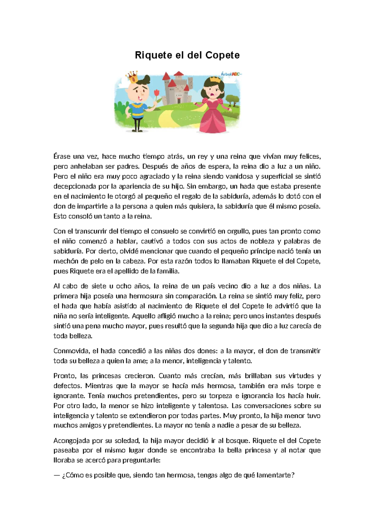 Riquete el del Copete - Análisis y Lectura - Grado 4 - Studocu