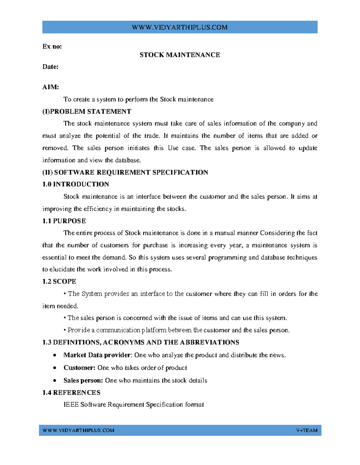 STOCK MAINTENANCE SYSTEM: SRS and Design Documentation - Studocu