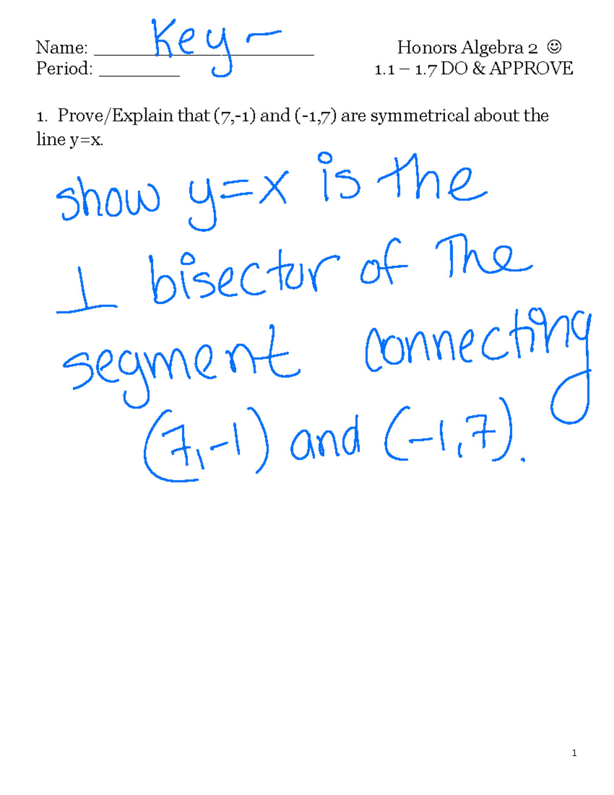 Honors Algebra 2 J 1.1 - 1.7 DO & APPROVE Practice Problems - Studocu
