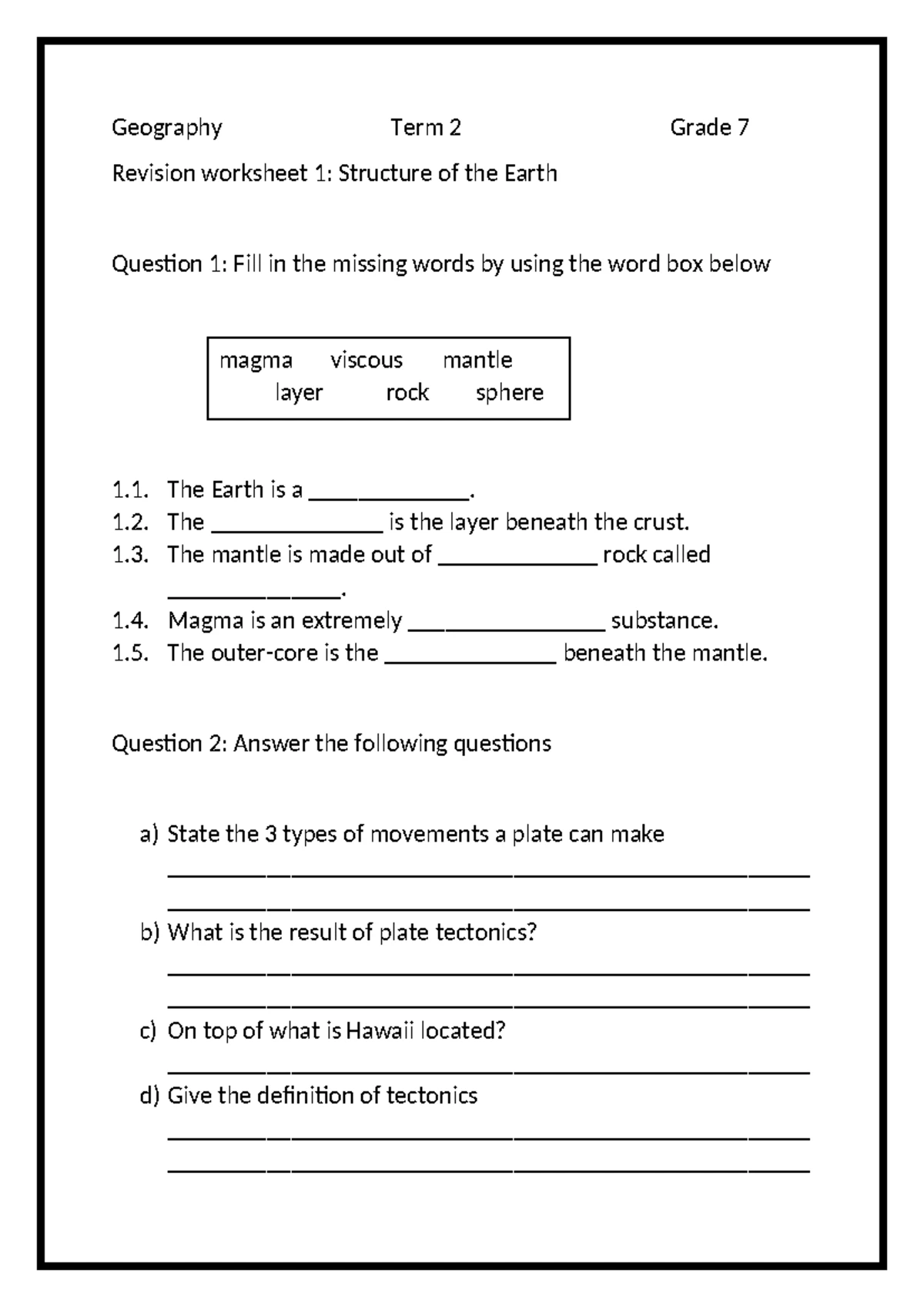 2022 Grade 7 TERM 3 Geography Worksheets - GRADE 7 WORKSHEET 1 WORLD ...