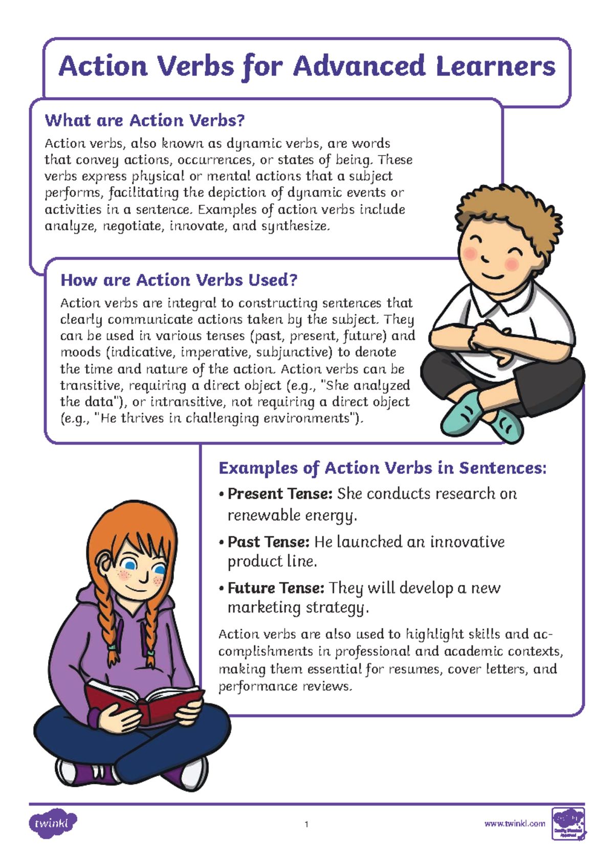 Advanced Action Verbs for Learners: Usage and Examples - Studocu