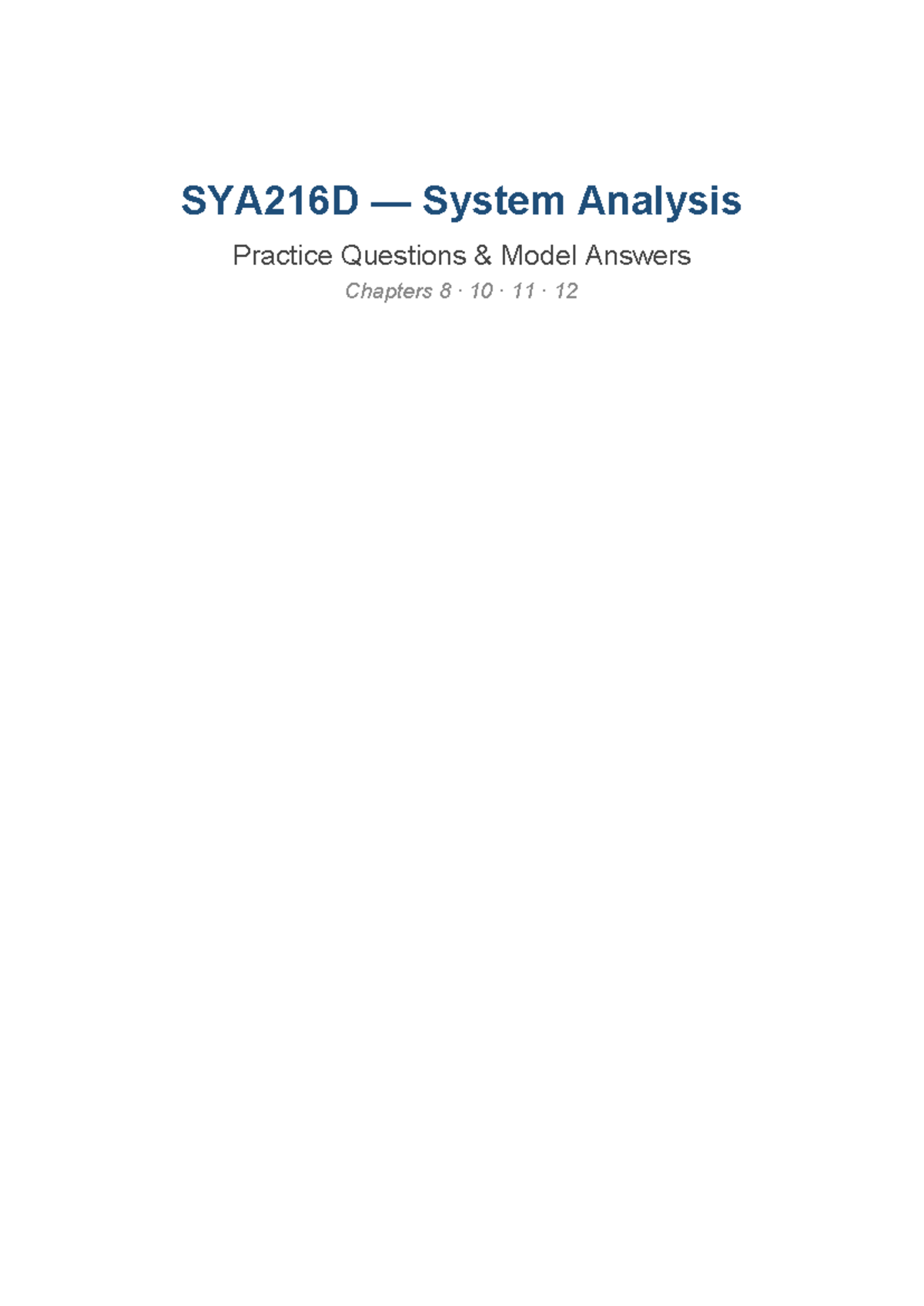 SYA216D System Analysis Practice Questions Model Answers for Chapters 8 ...