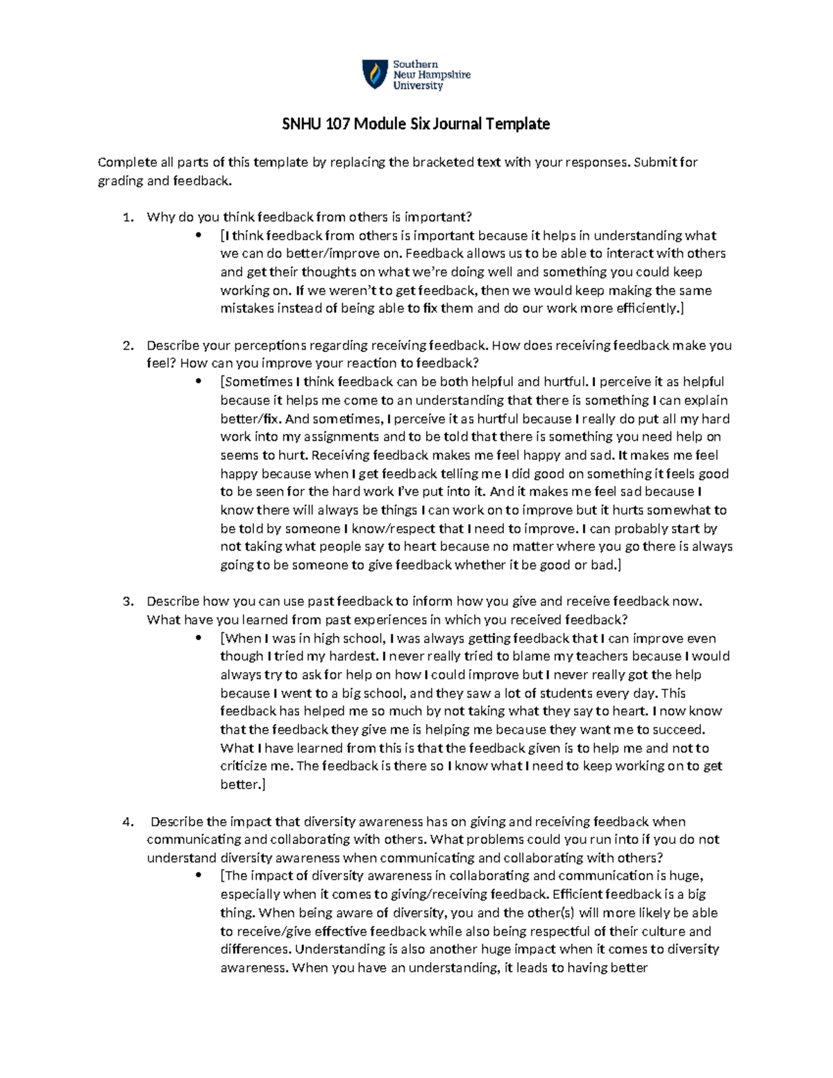 SNHU 107 Module Six Journal Template 2 - SNHU 107 Module Six Journal ...