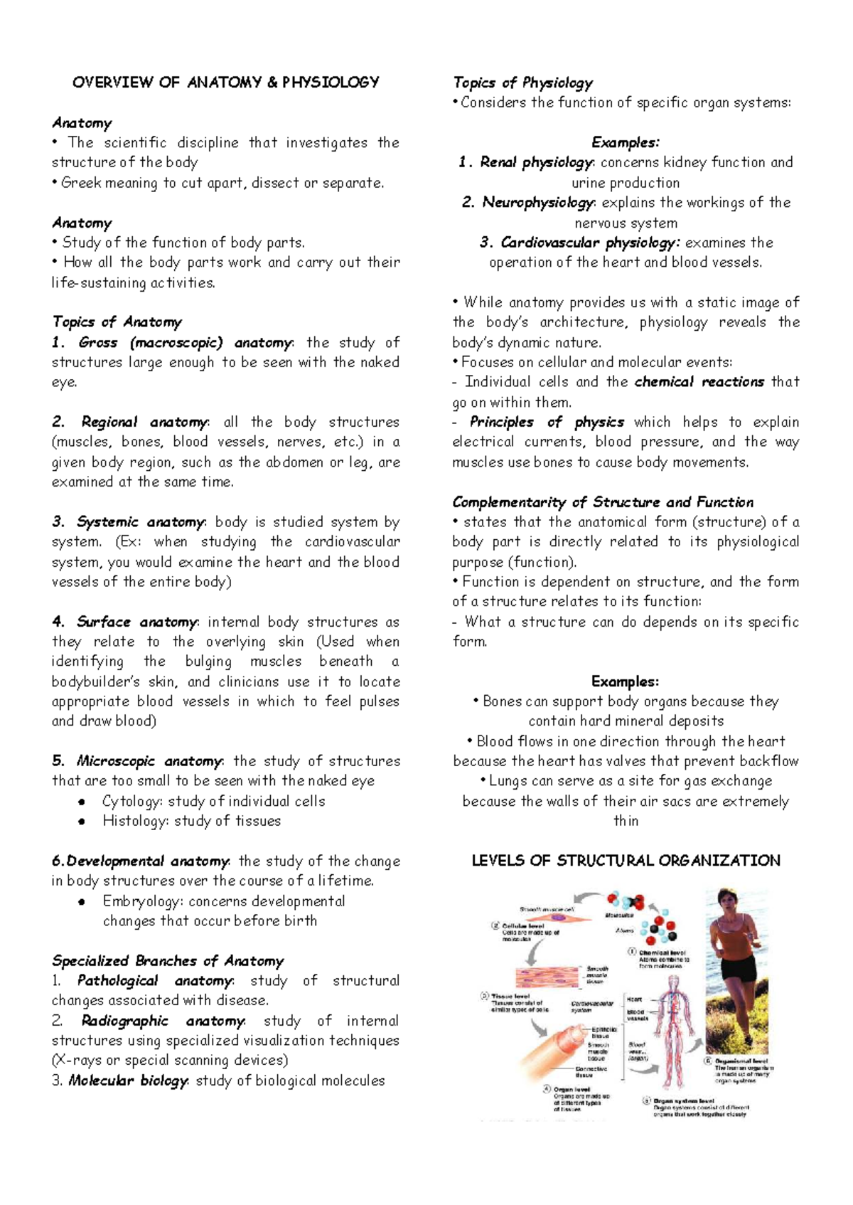 Anaphy Reviewer: Comprehensive Overview of Anatomy & Physiology - Studocu