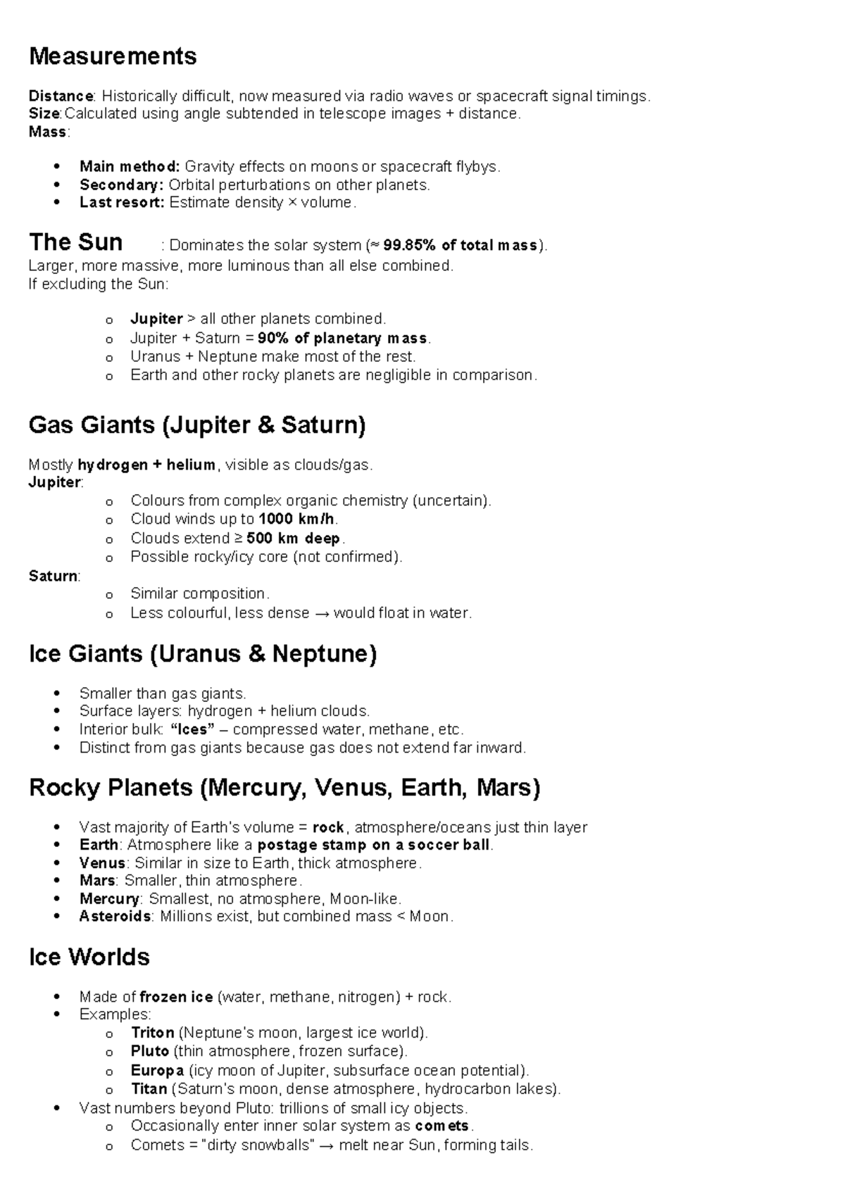 Astronomy Notes (ASTR 101): Solar System Measurements & Formation - Studocu