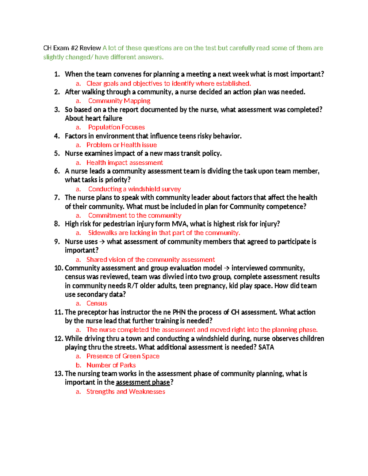 Community Health Exam 2 Review: Key Topics and Insights - Studocu