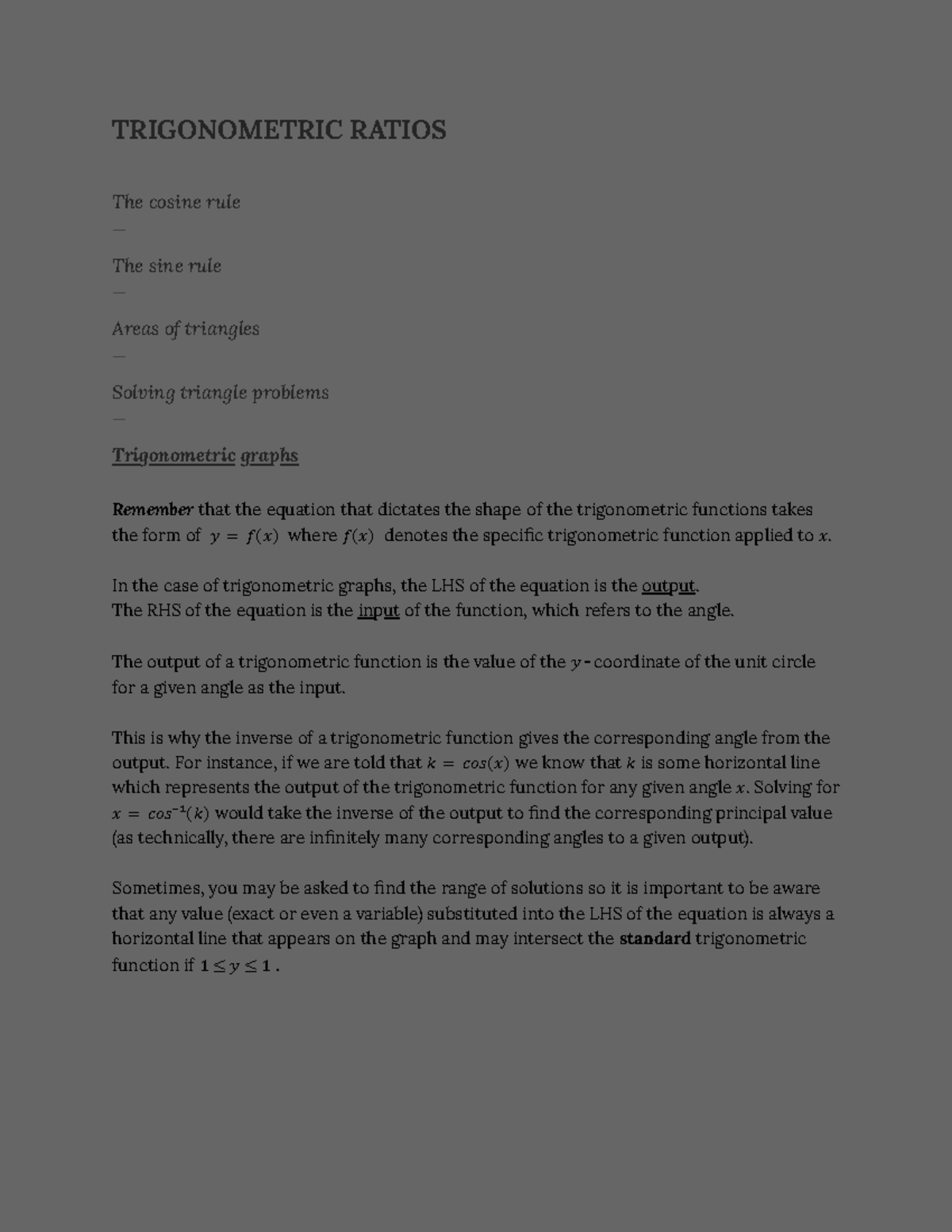 TRIG 101: Trigonometry Notes on Ratios, Rules, and Graphs - Studocu