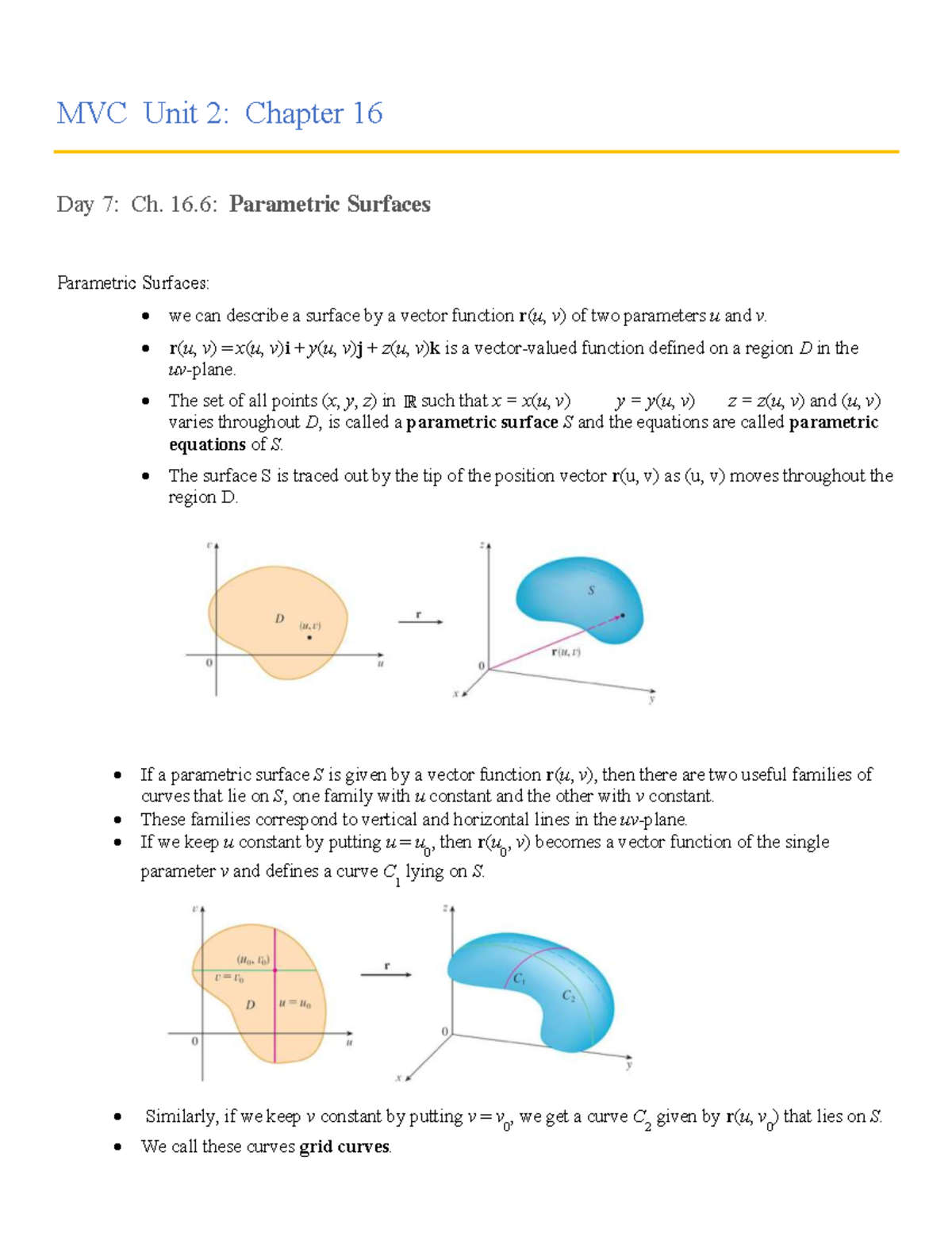 MVC Unit 2: Ch. 16 - Overview & Exercises on Parametric Surfaces - Studocu