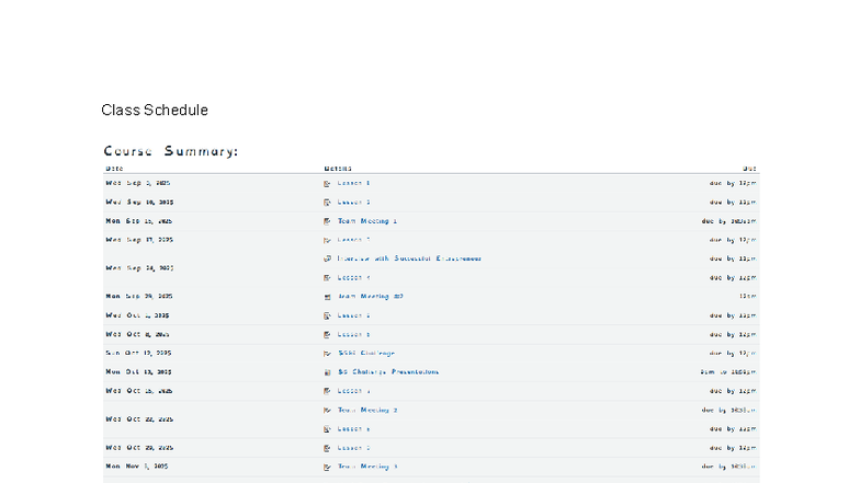 Class Schedule Summary: Assignments & Due Dates for the Semester - Studocu