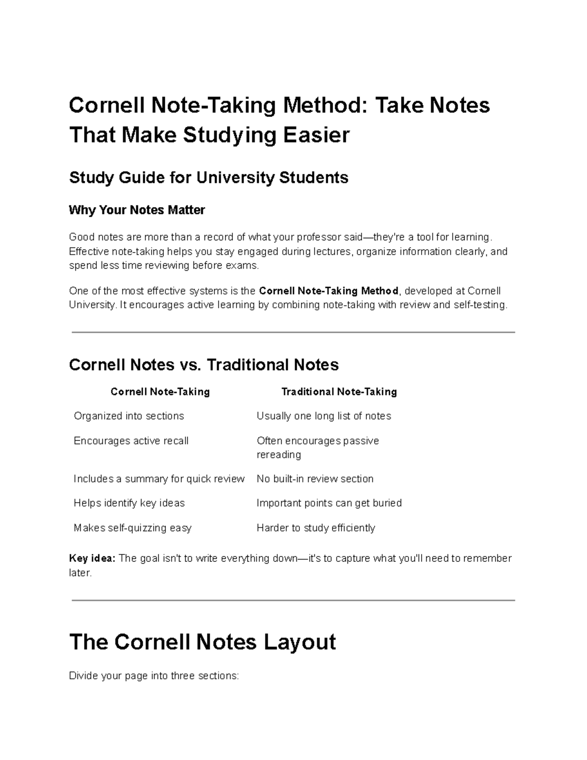 Cornell Method Study Guide: Effective Note-Taking for Success - Studocu