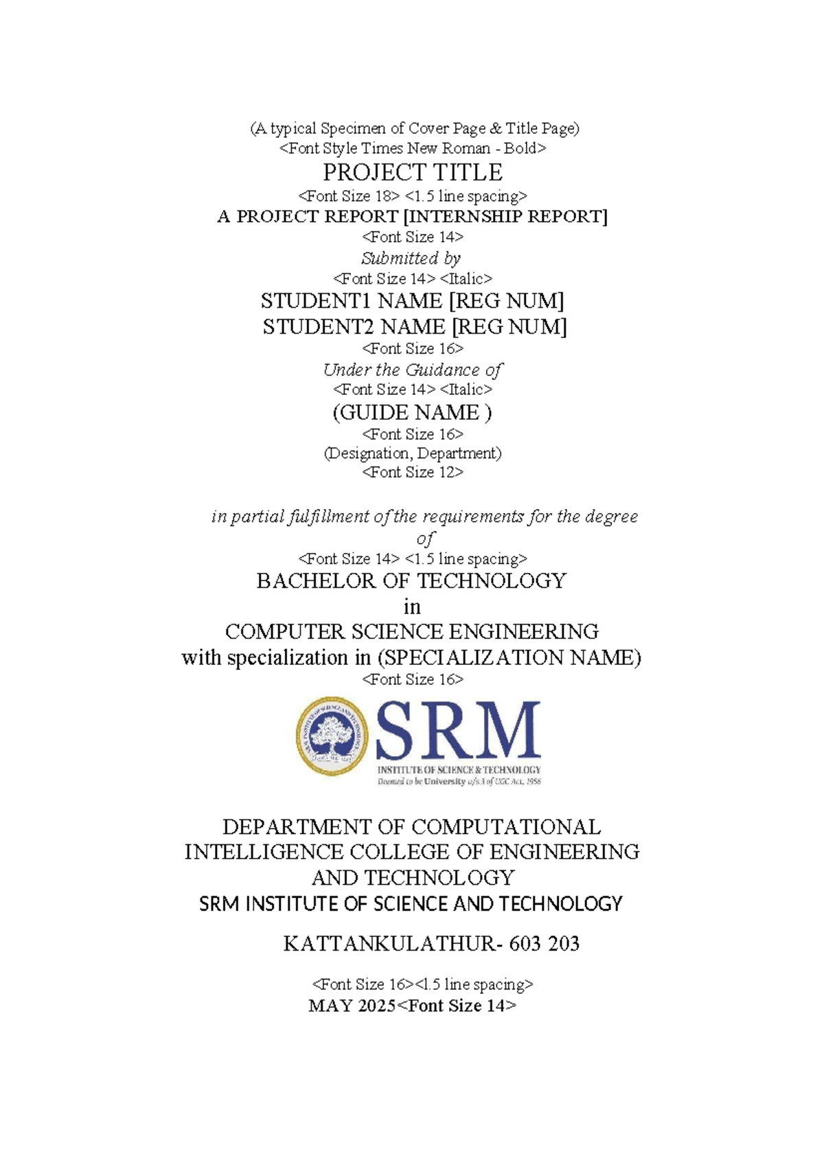 Sample Project Report for B.Tech in Computer Science Engineering - Studocu