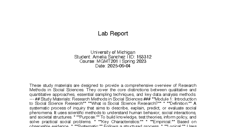 MGMT201 Spring 2023: Research Methods in Social Sciences Lab Report ...