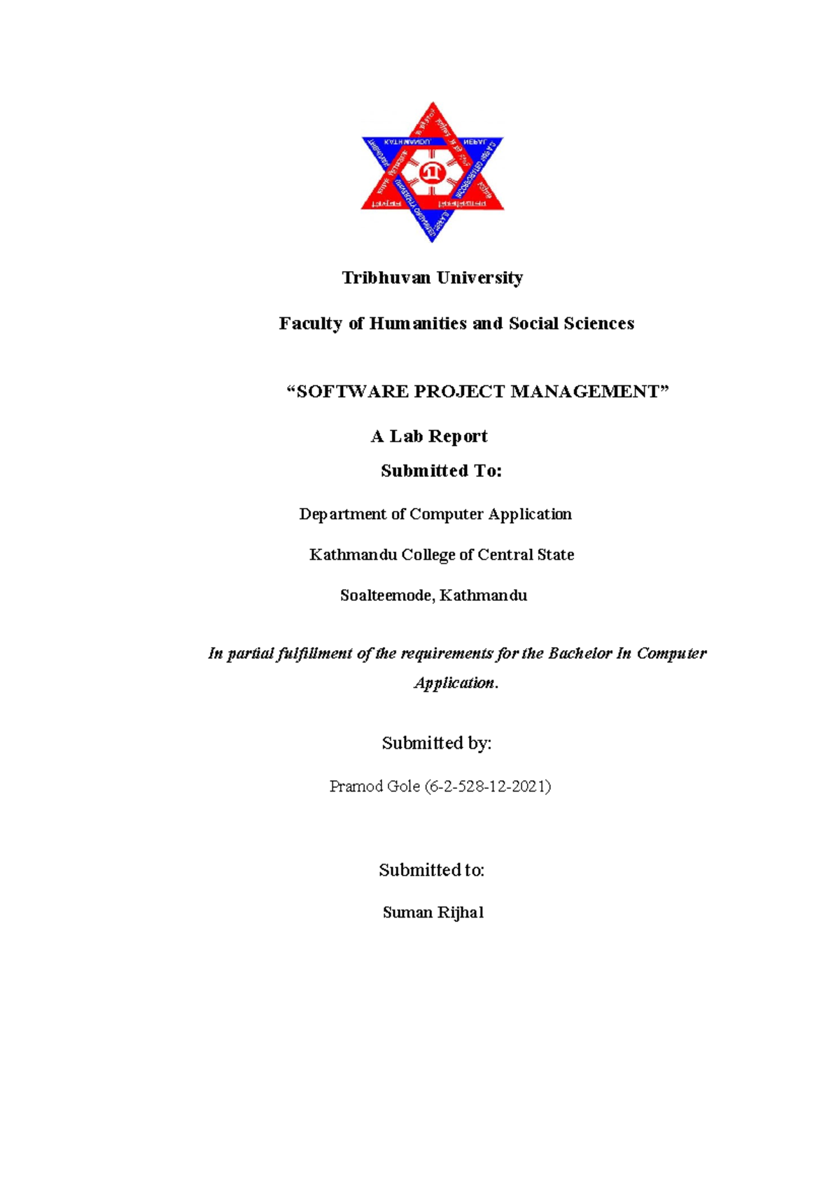 BCA 101: Git and GitHub Lab Report for Software Project Management ...