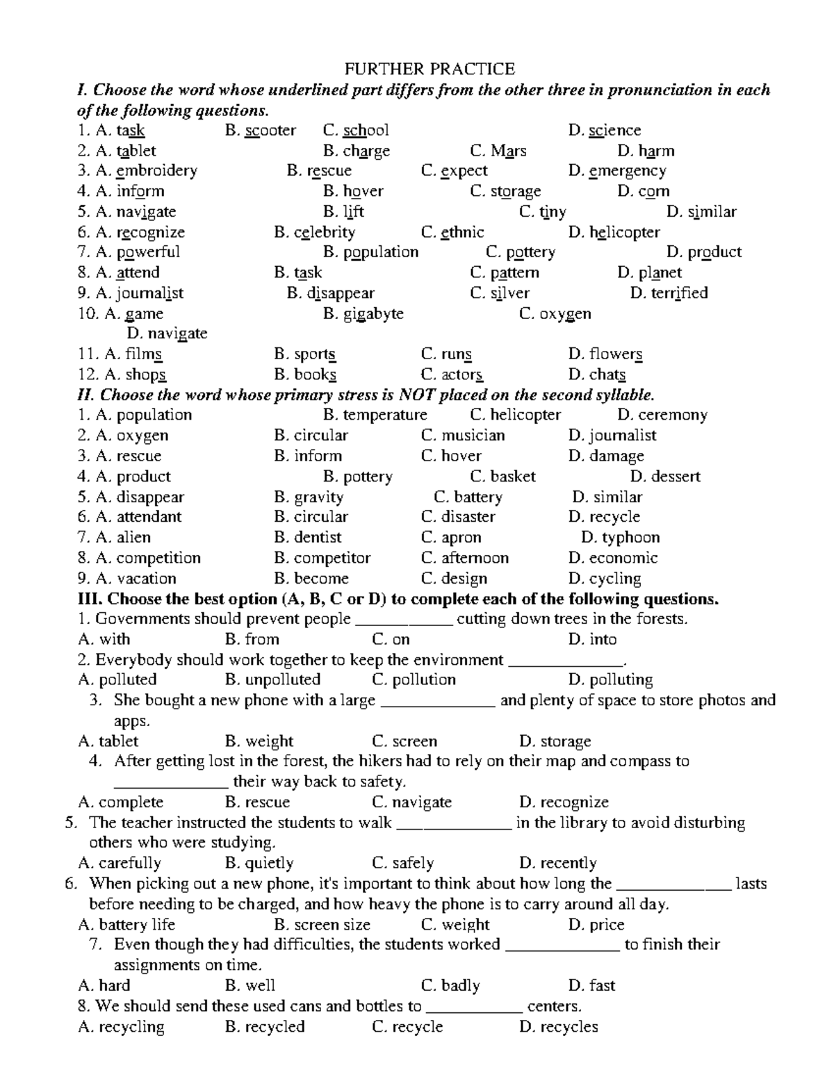 Further Practice - Pronunciation and Vocabulary Exercises - Studocu